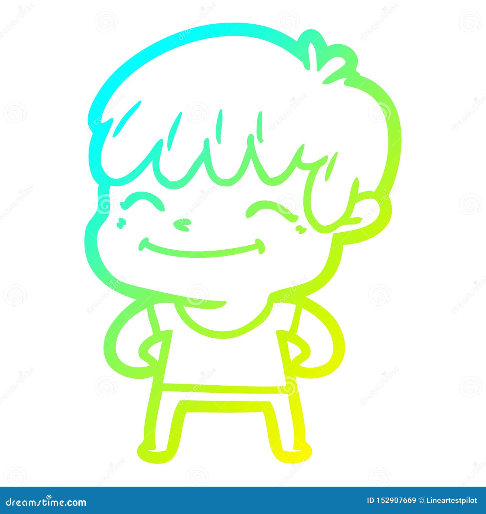 A Creative Cold Gradient Line Drawing Cartoon Happy Boy Stock Vector ...