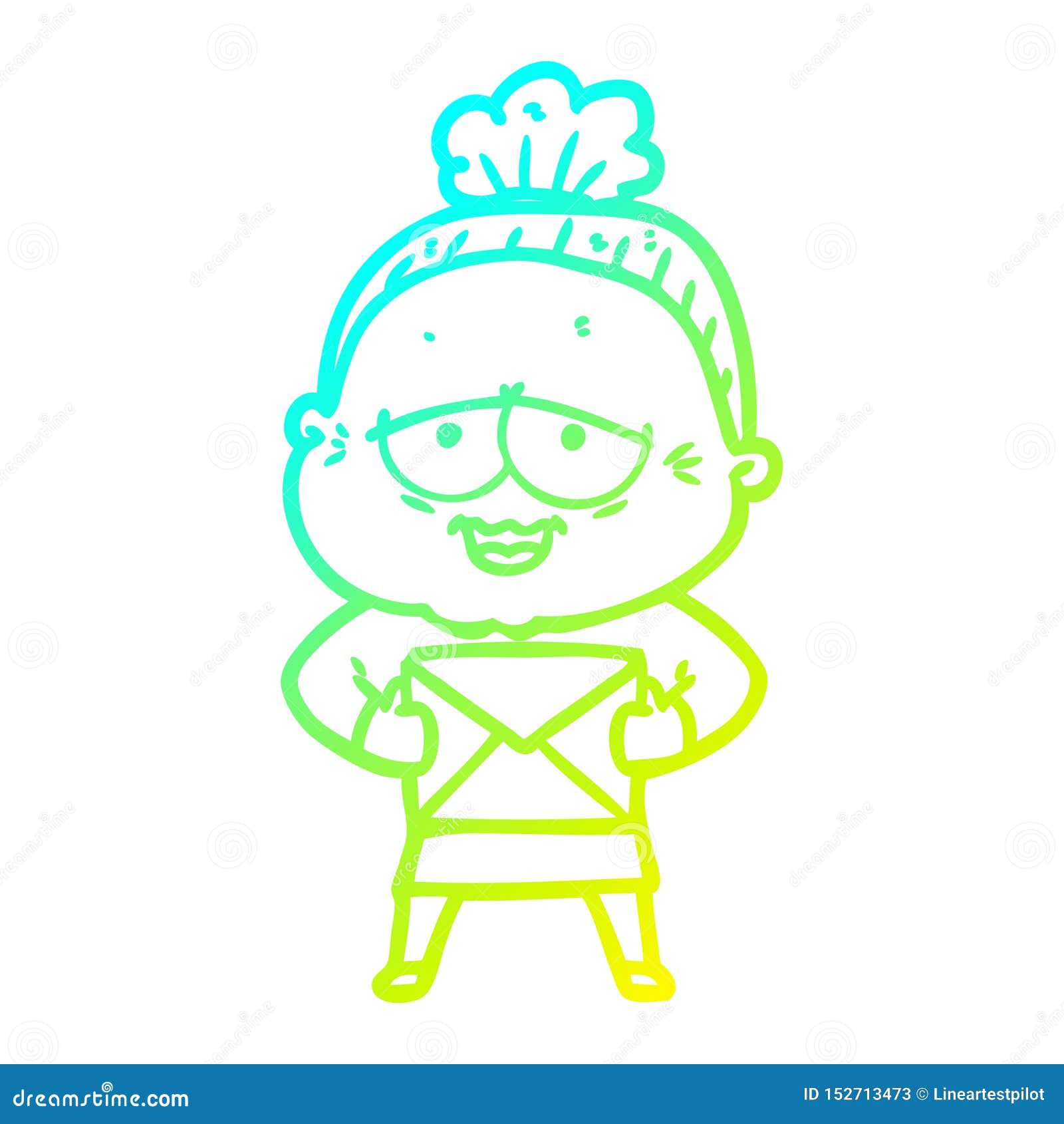 A Creative Cold Gradient Line Drawing Cartoon Happy Old Lady Stock ...