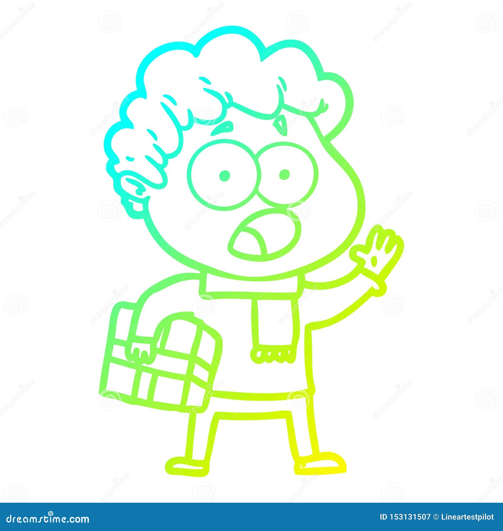 A Creative Cold Gradient Line Drawing Cartoon Man Gasping in Surprise ...