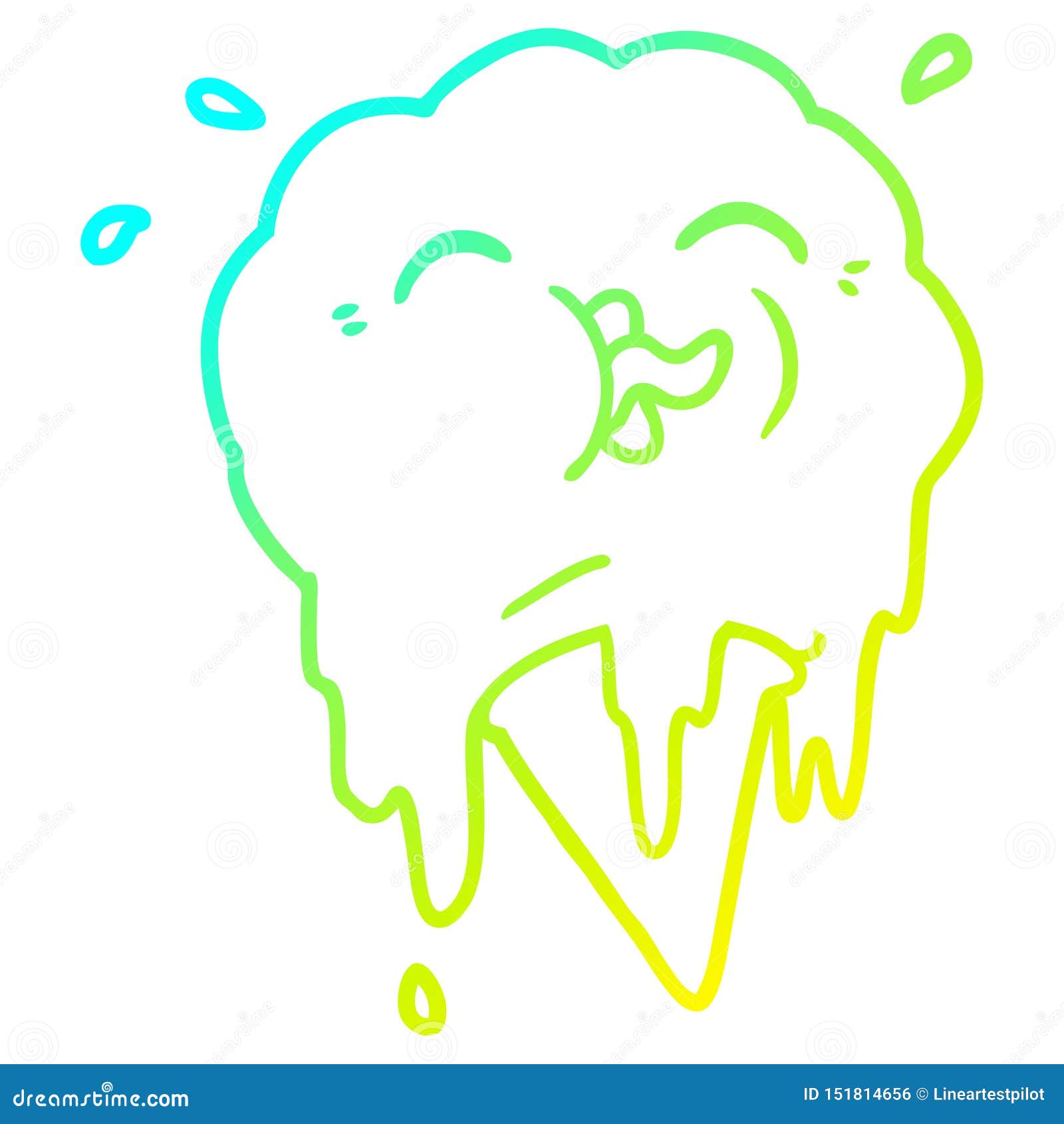 A Creative Cold Gradient Line Drawing Cartoon Melting Ice Cream Stock ...