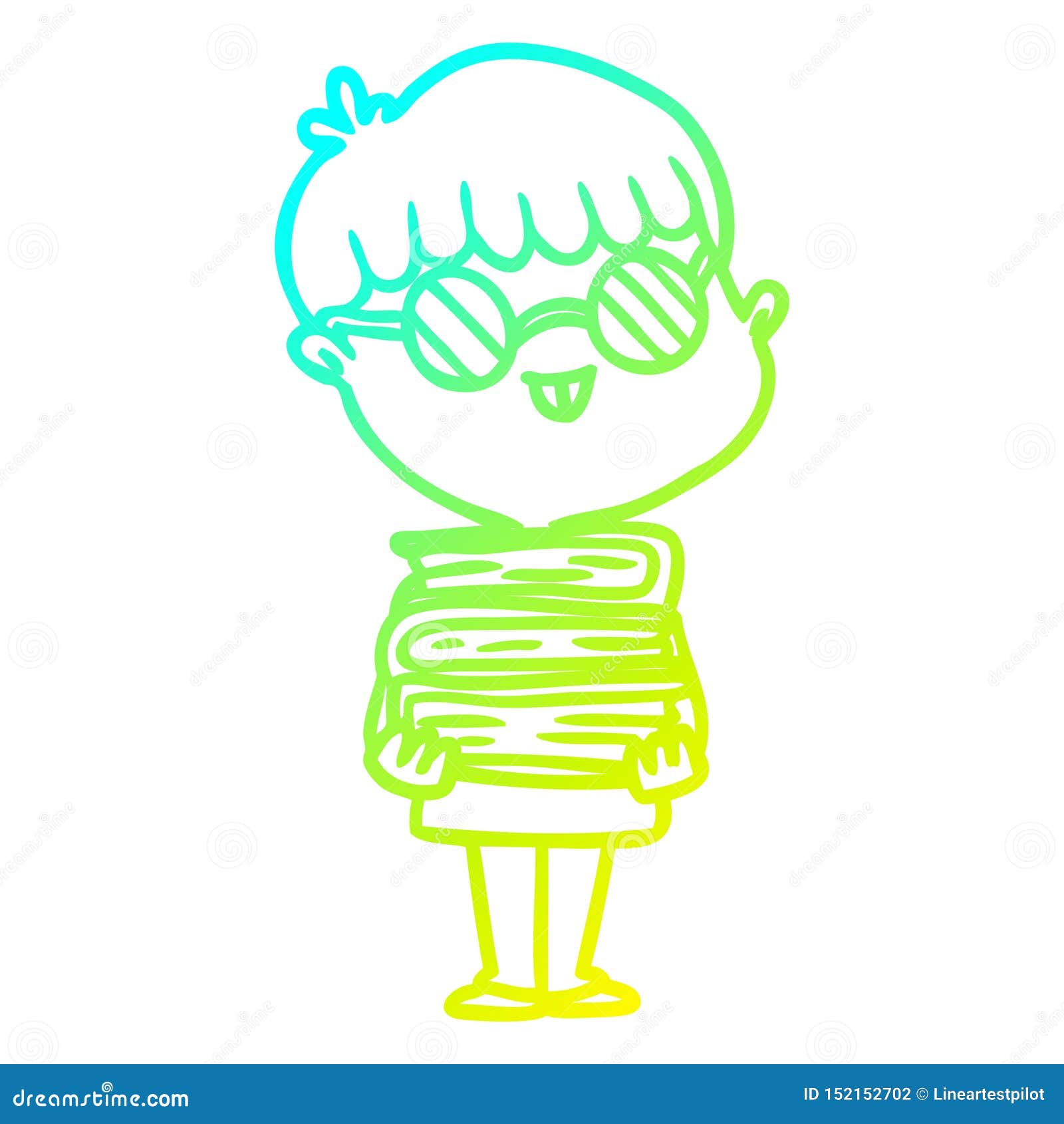 A Creative Cold Gradient Line Drawing Cartoon Nerd Boy with Spectacles ...