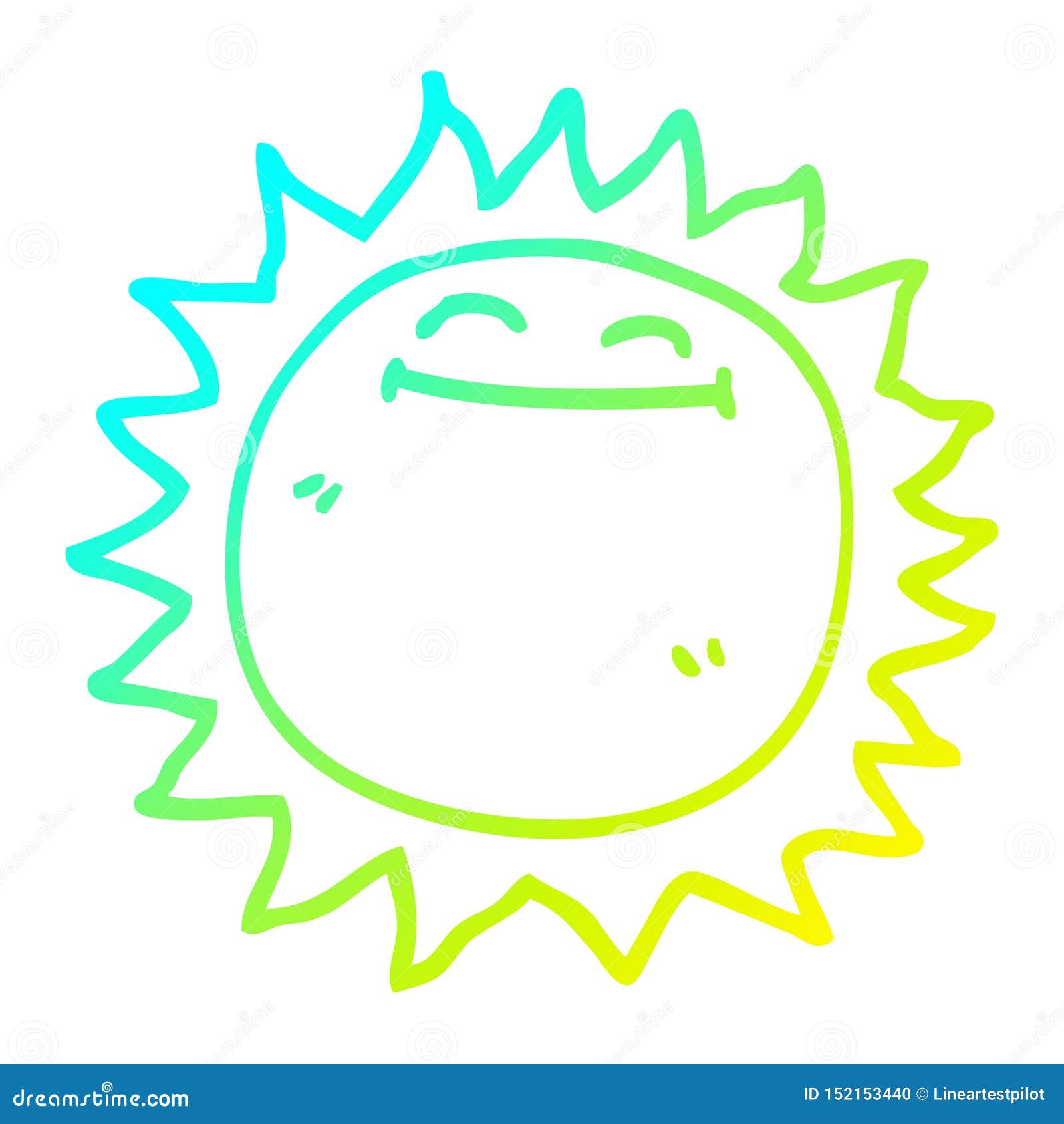 A Creative Cold Gradient Line Drawing Cartoon Shining Sun Stock Vector ...