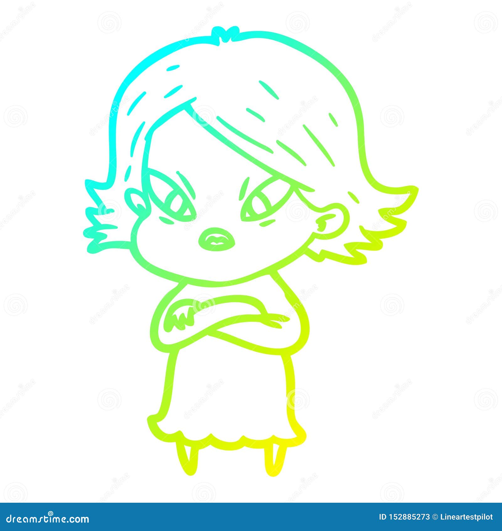 A Creative Cold Gradient Line Drawing Cartoon Stressed Woman Stock ...