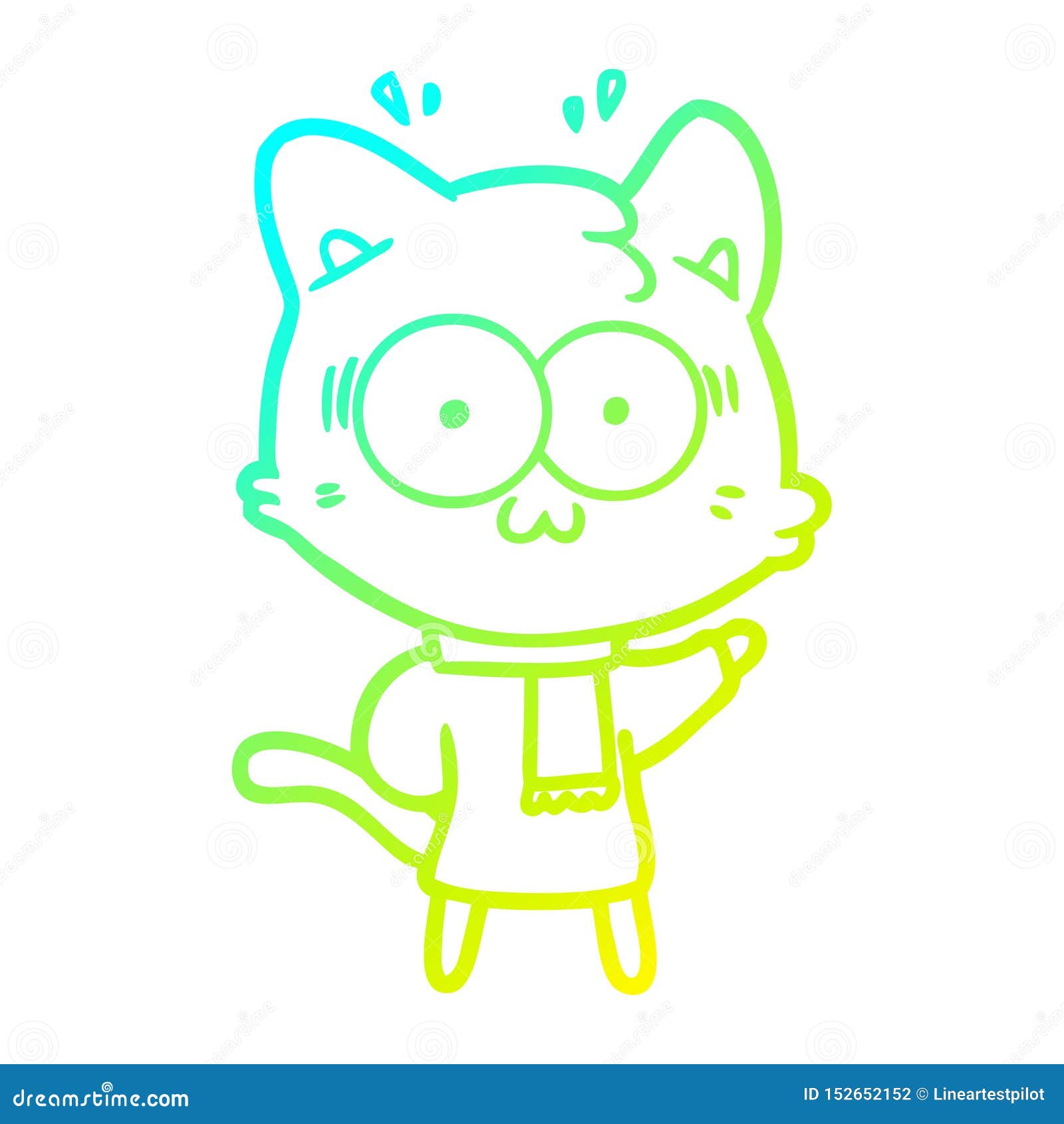 A Creative Cold Gradient Line Drawing Cartoon Surprised Cat Wearing ...