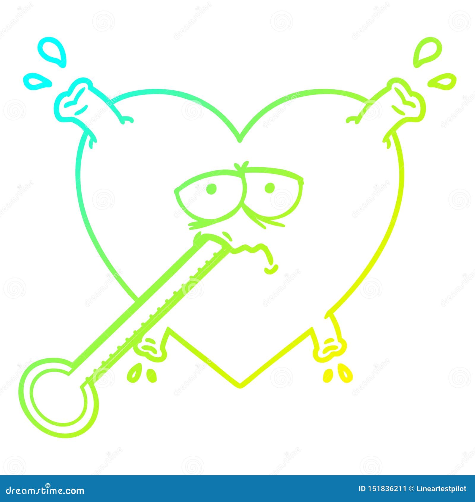 Heart Organ Internal Health Cute Cartoon Cold Line Gradient Spectrum ...