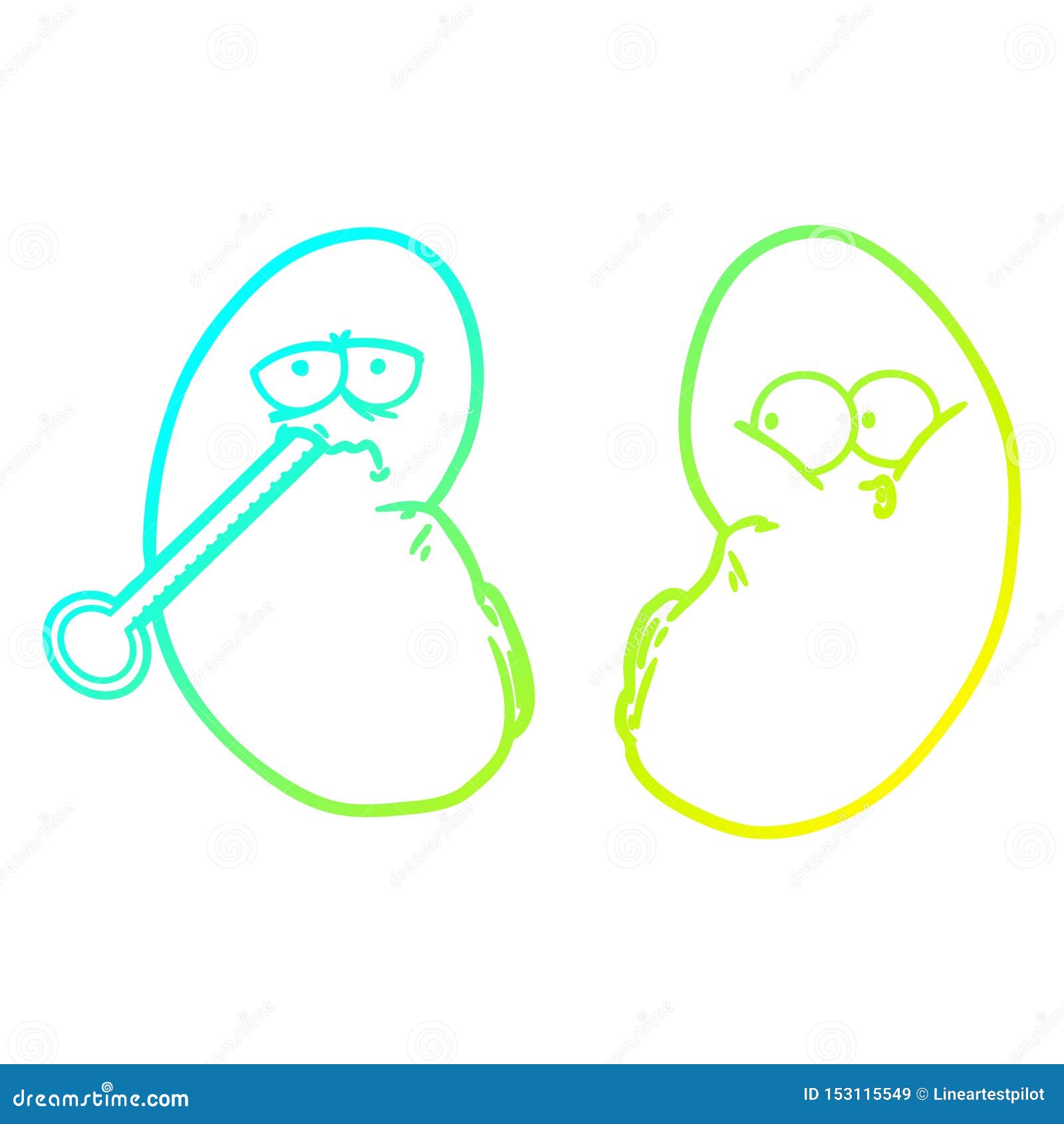 A Creative Cold Gradient Line Drawing Cartoon Unhealthy Kidney Stock ...