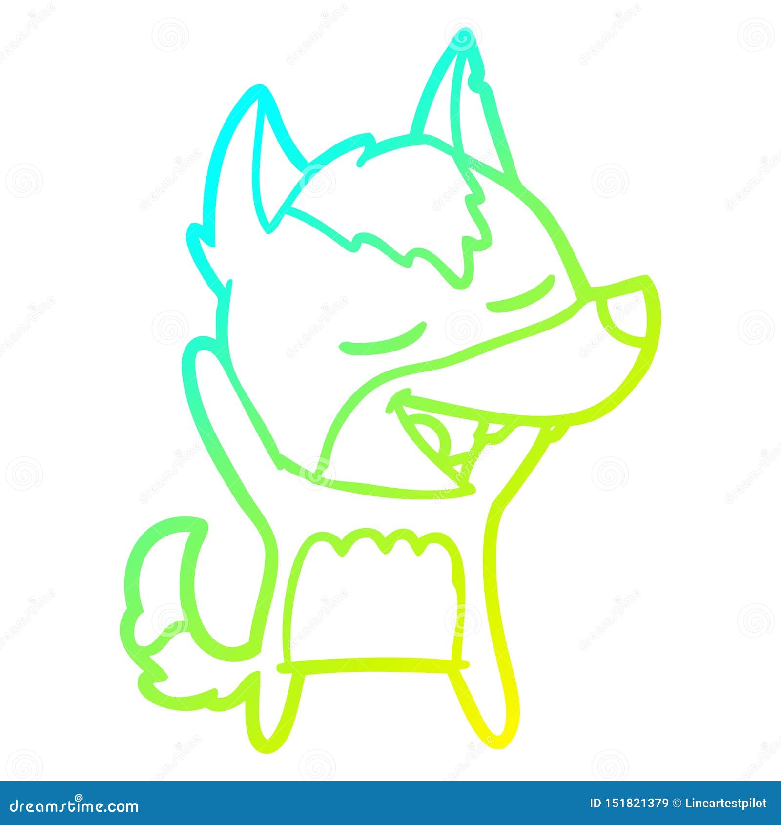 A Creative Cold Gradient Line Drawing Cartoon Wolf Laughing Stock ...