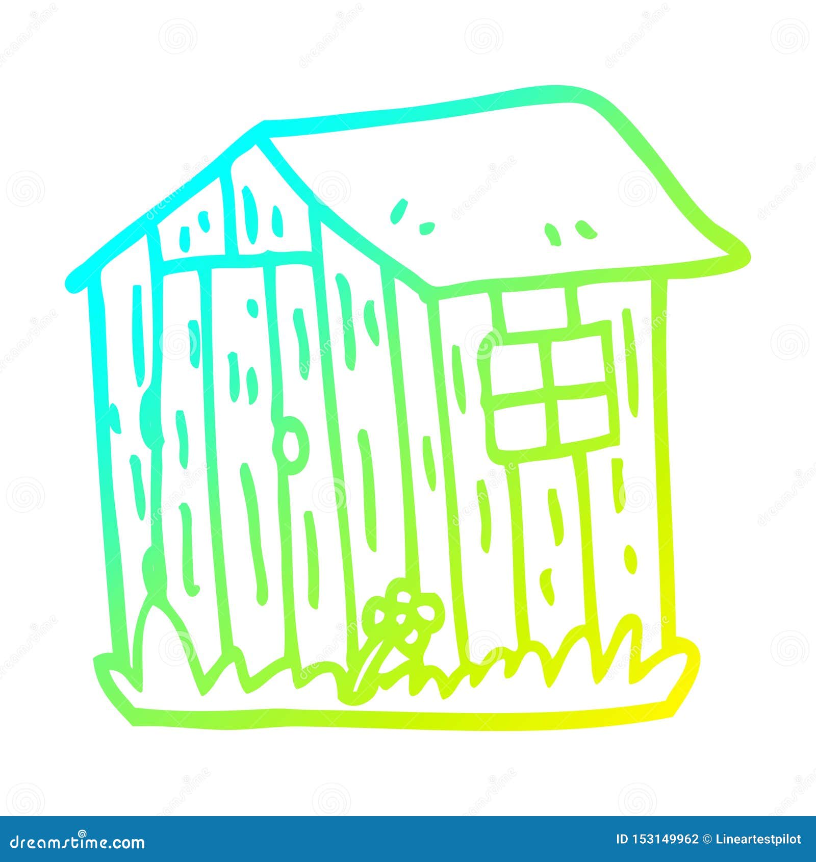 A Creative Cold Gradient Line Drawing Cartoon Wooden Shed Stock Vector ...