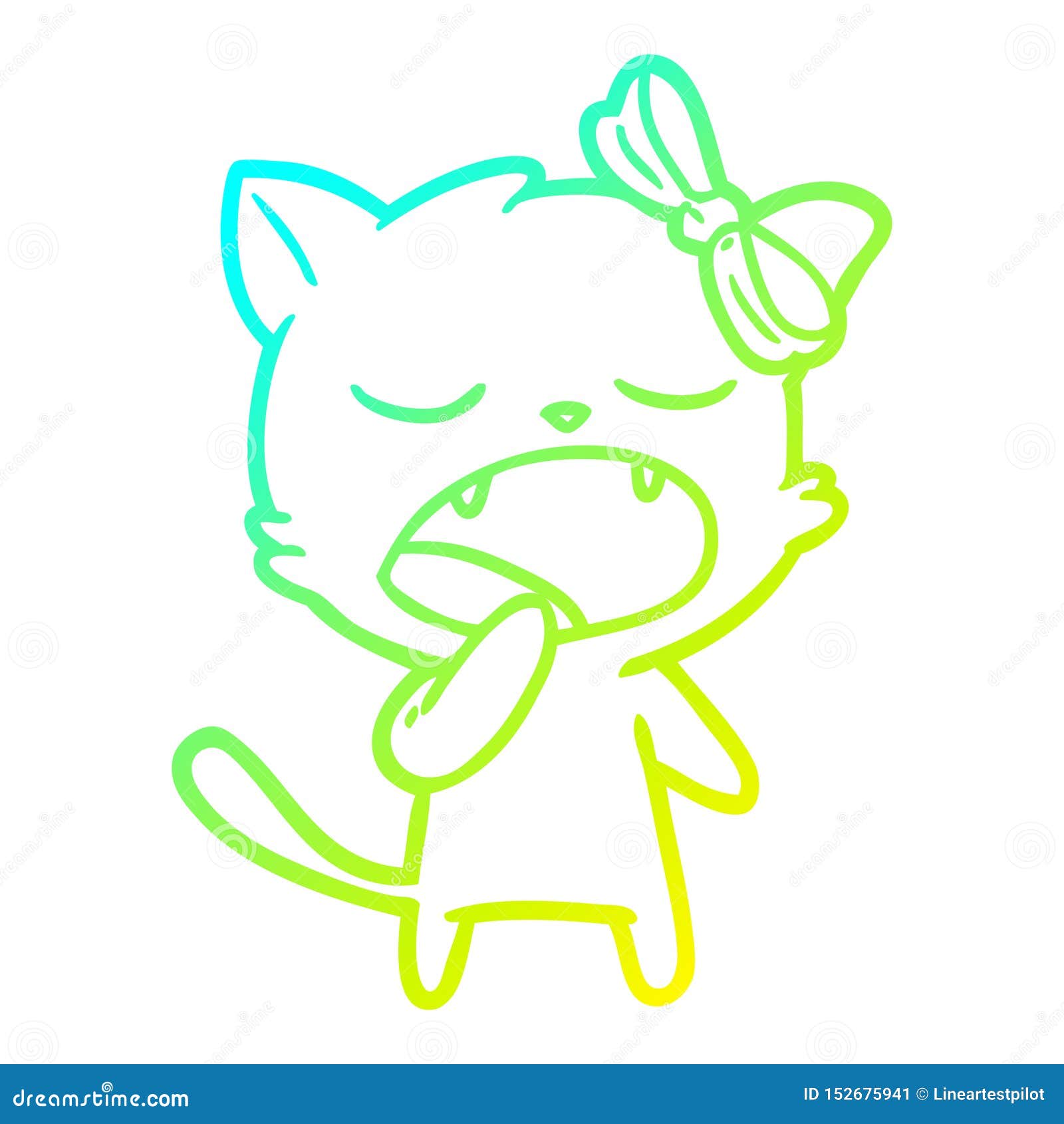A Creative Cold Gradient Line Drawing Cartoon Yawning Cat Stock Vector ...