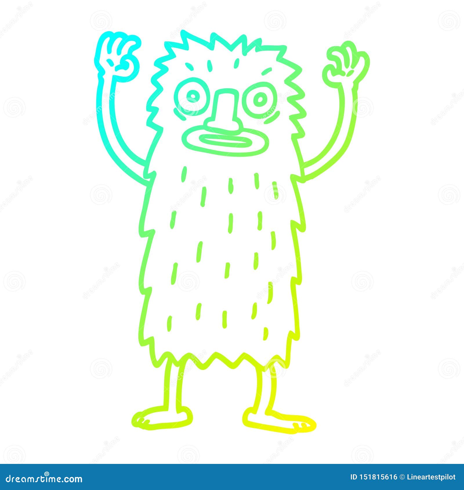 A Creative Cold Gradient Line Drawing Cartoon Yeti Monster Stock Vector ...