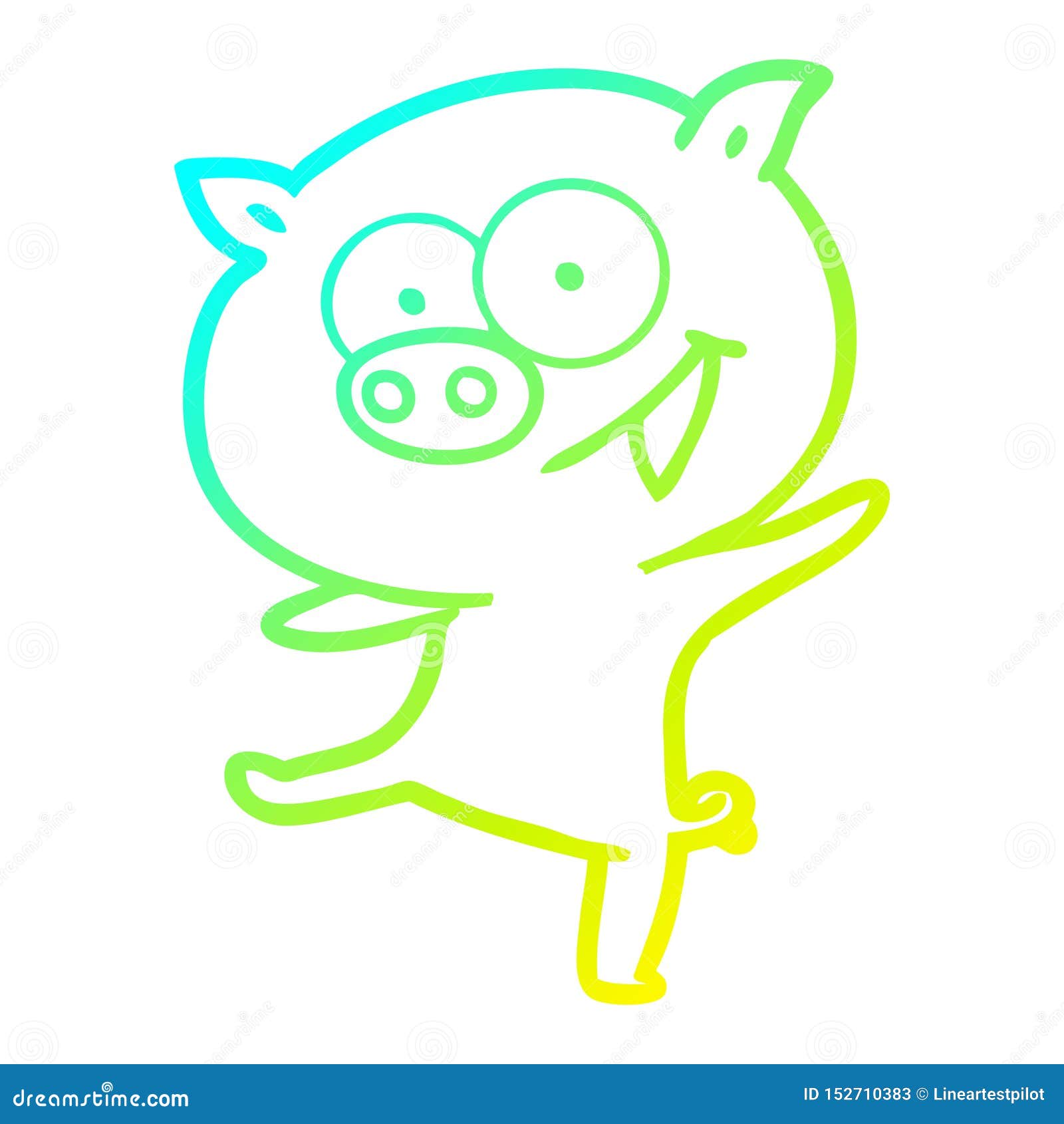 A Creative Cold Gradient Line Drawing Cheerful Dancing Pig Cartoon ...