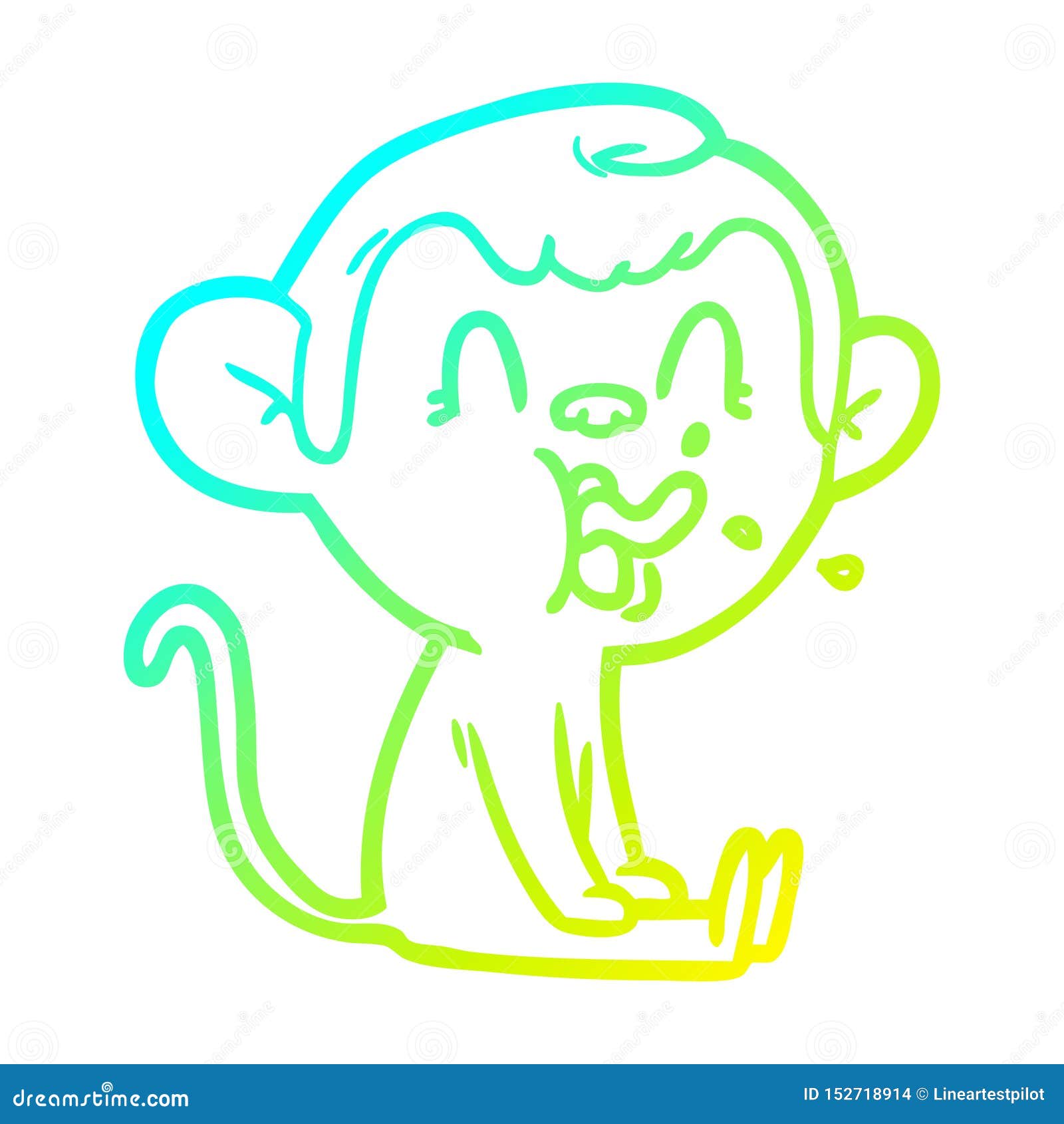 A Creative Cold Gradient Line Drawing Crazy Cartoon Monkey Sitting ...