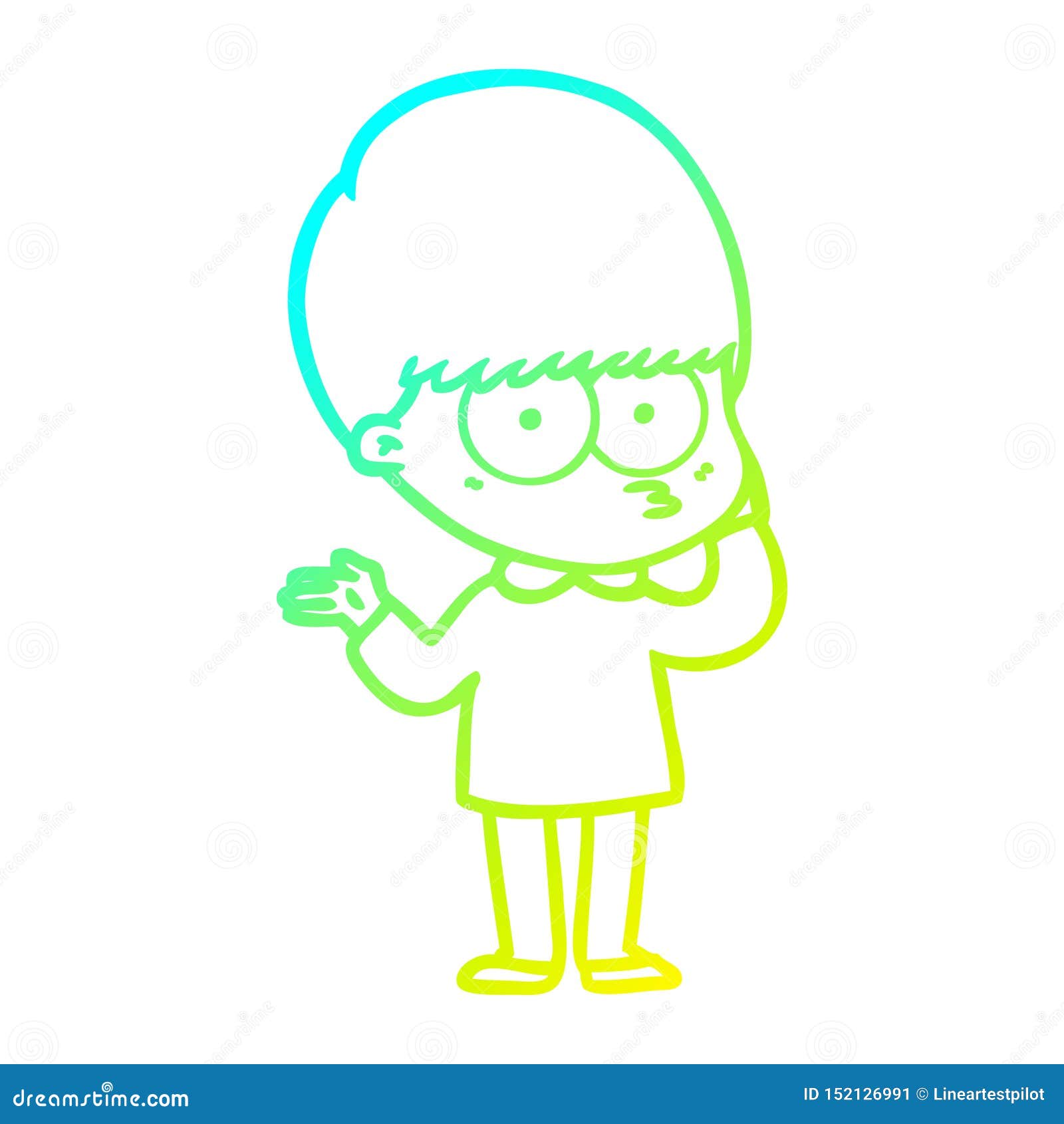 A Creative Cold Gradient Line Drawing Curious Cartoon Boy Stock Vector ...