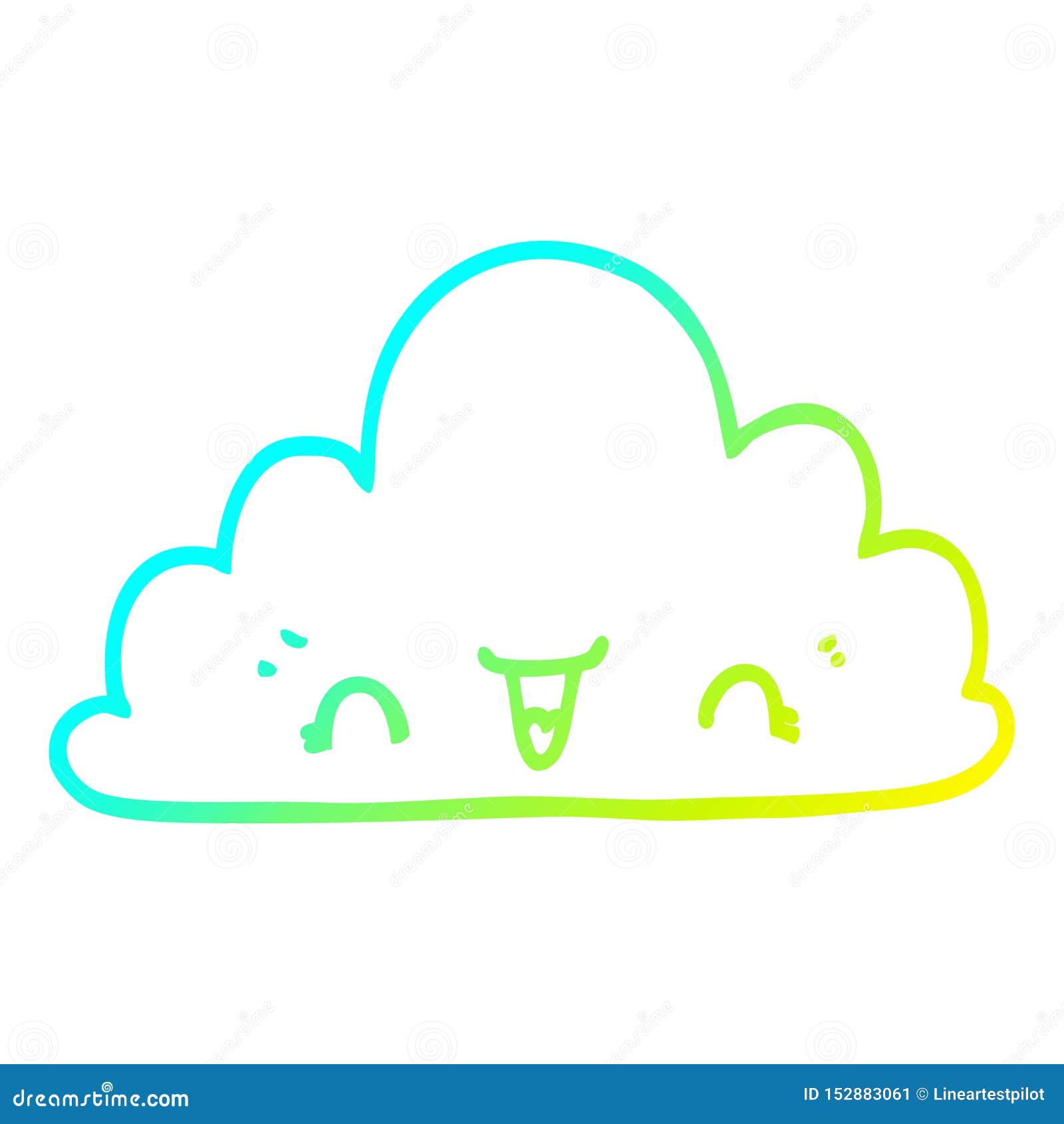 A Creative Cold Gradient Line Drawing Cute Cartoon Cloud Stock Vector ...