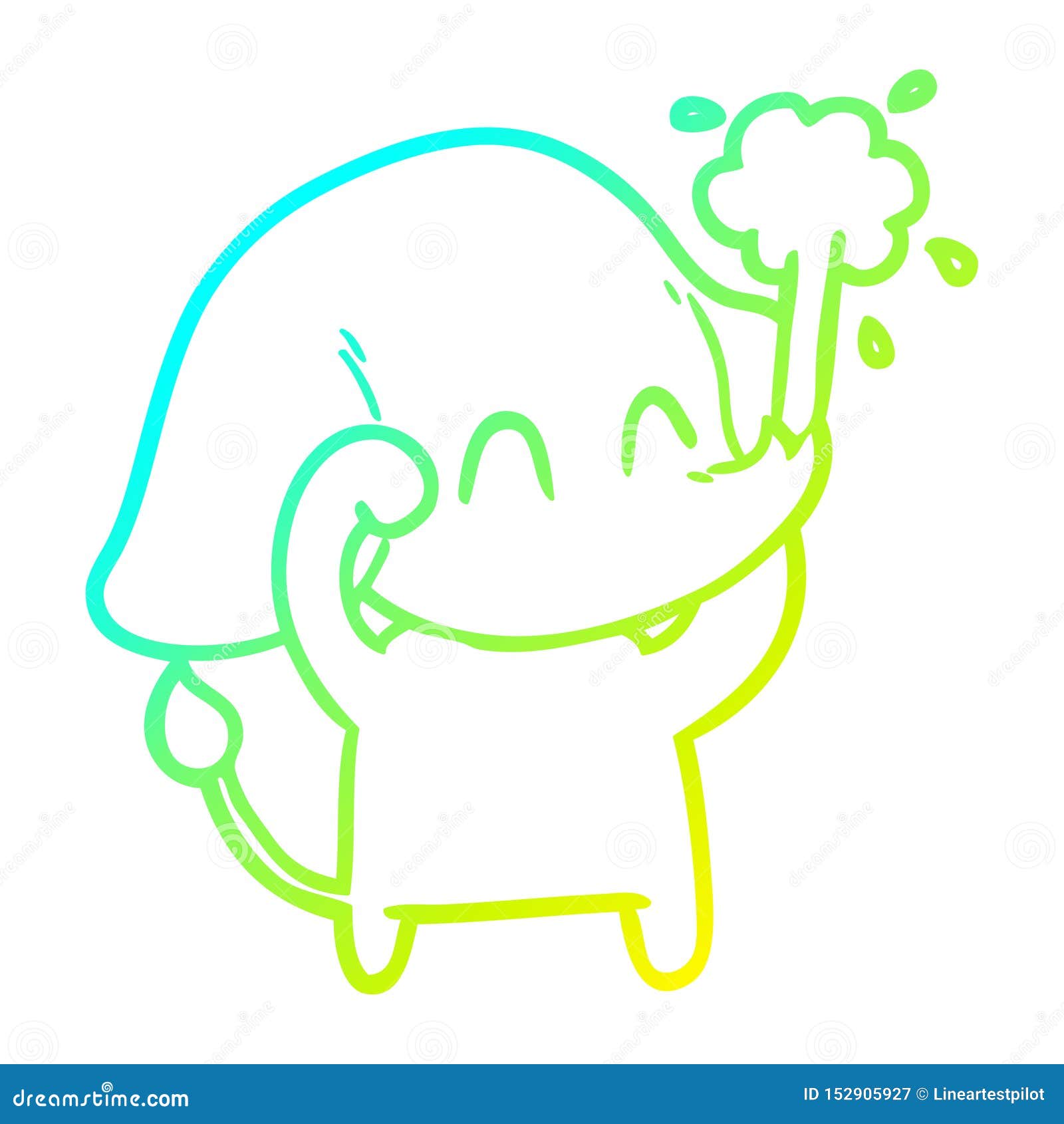 A Creative Cold Gradient Line Drawing Cute Cartoon Elephant Spouting ...