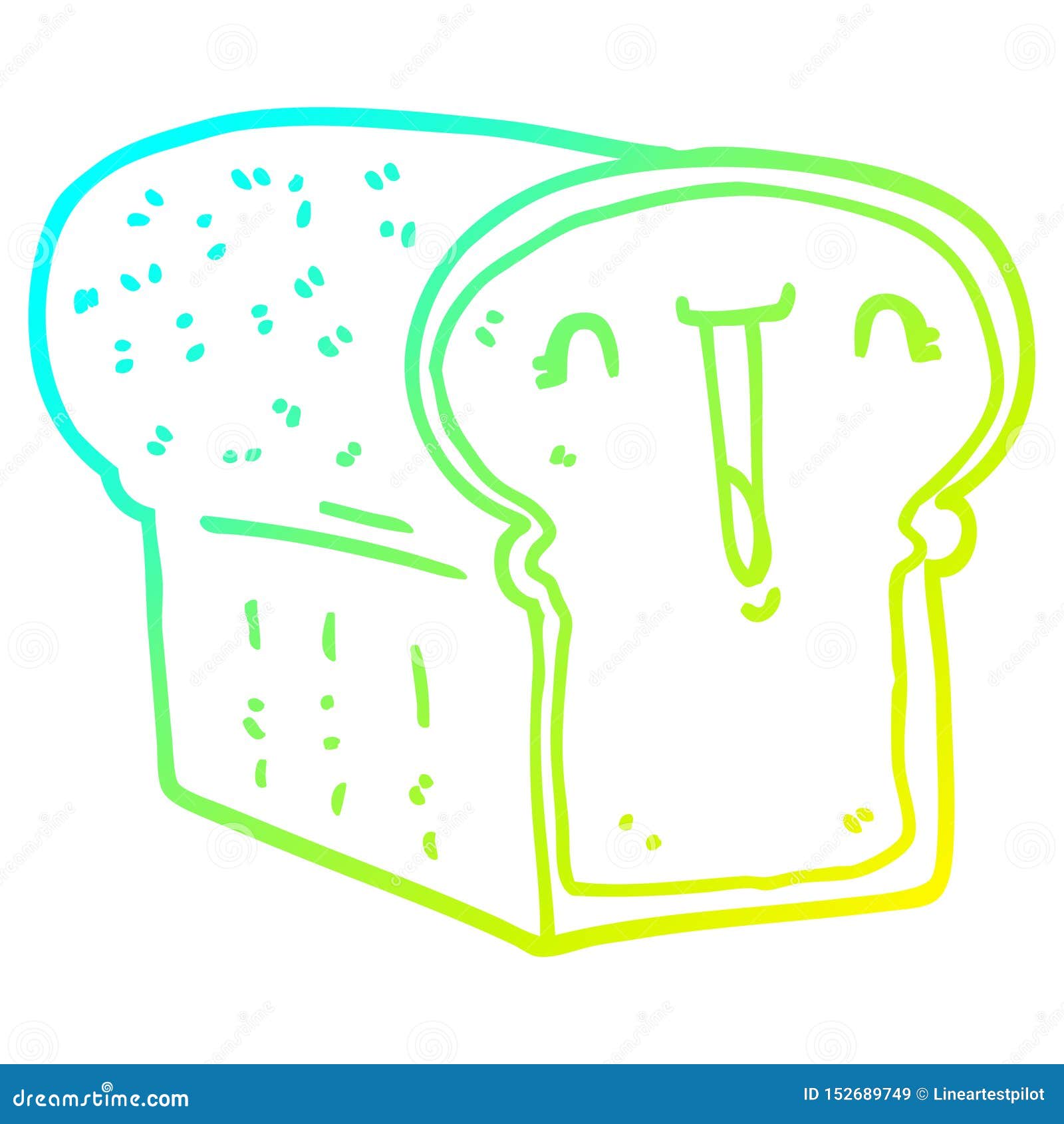 A Creative Cold Gradient Line Drawing Cute Cartoon Loaf of Bread Stock ...