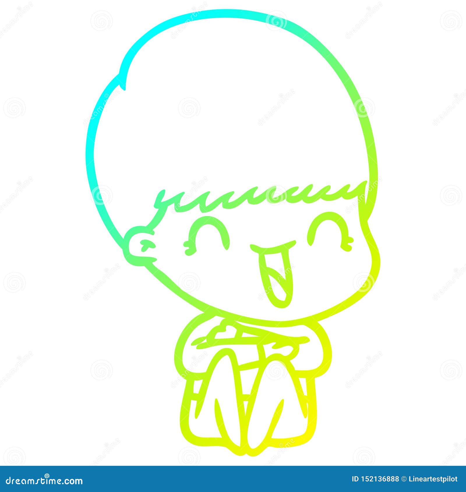 A Creative Cold Gradient Line Drawing Happy Cartoon Boy Stock Vector ...