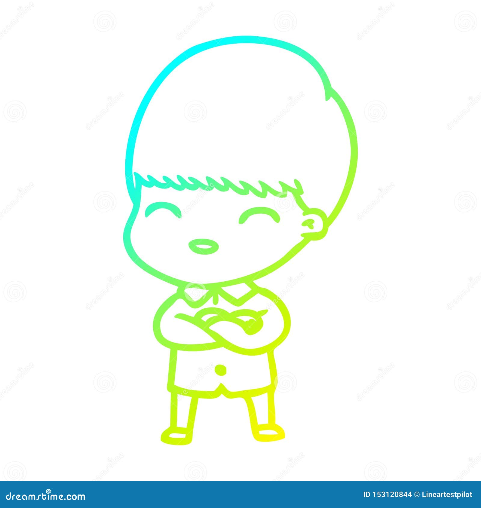 A Creative Cold Gradient Line Drawing Happy Cartoon Boy Stock Vector ...