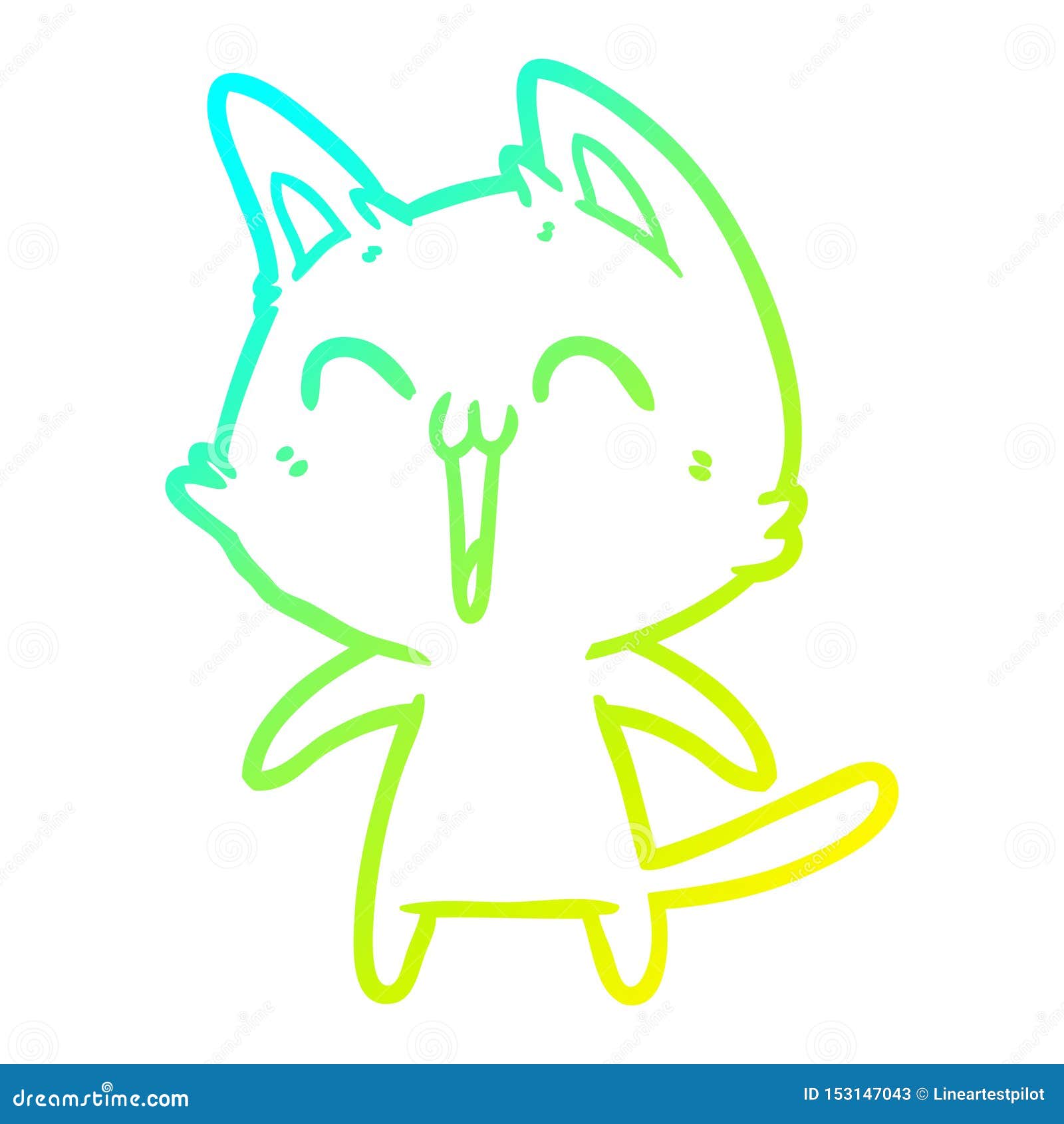 A Creative Cold Gradient Line Drawing Happy Cartoon Cat Meowing Stock ...