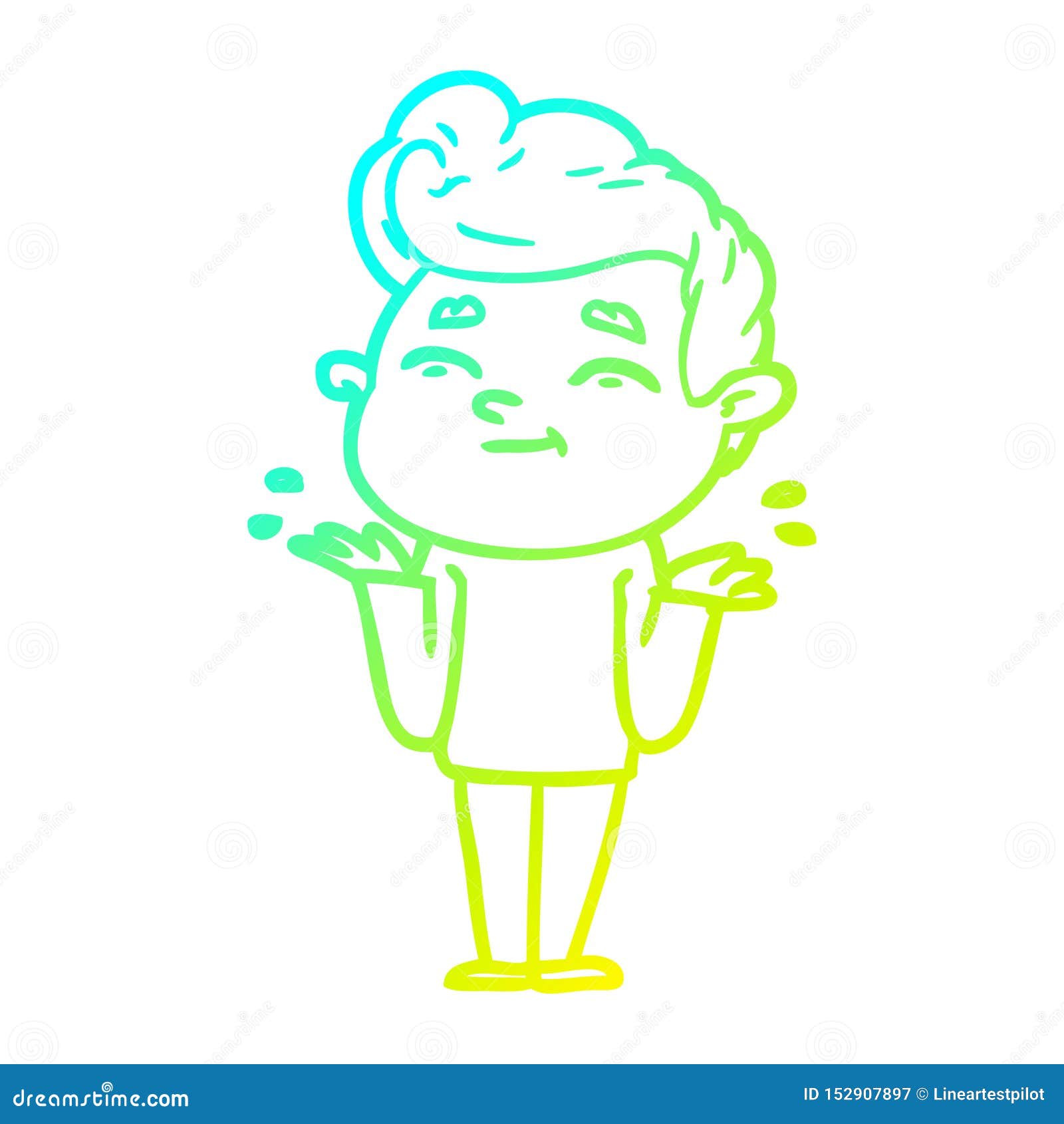 A Creative Cold Gradient Line Drawing Happy Cartoon Man Shrugging Stock ...