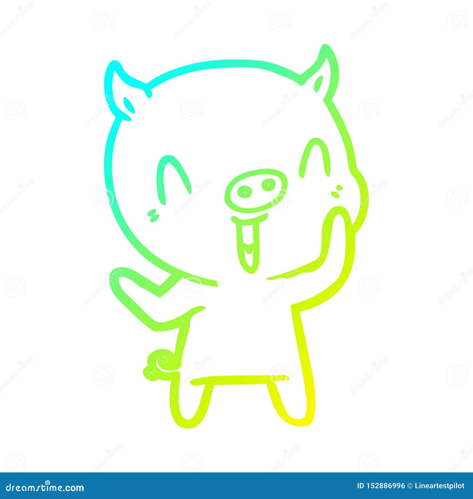 A Creative Cold Gradient Line Drawing Happy Cartoon Pig Stock Vector ...
