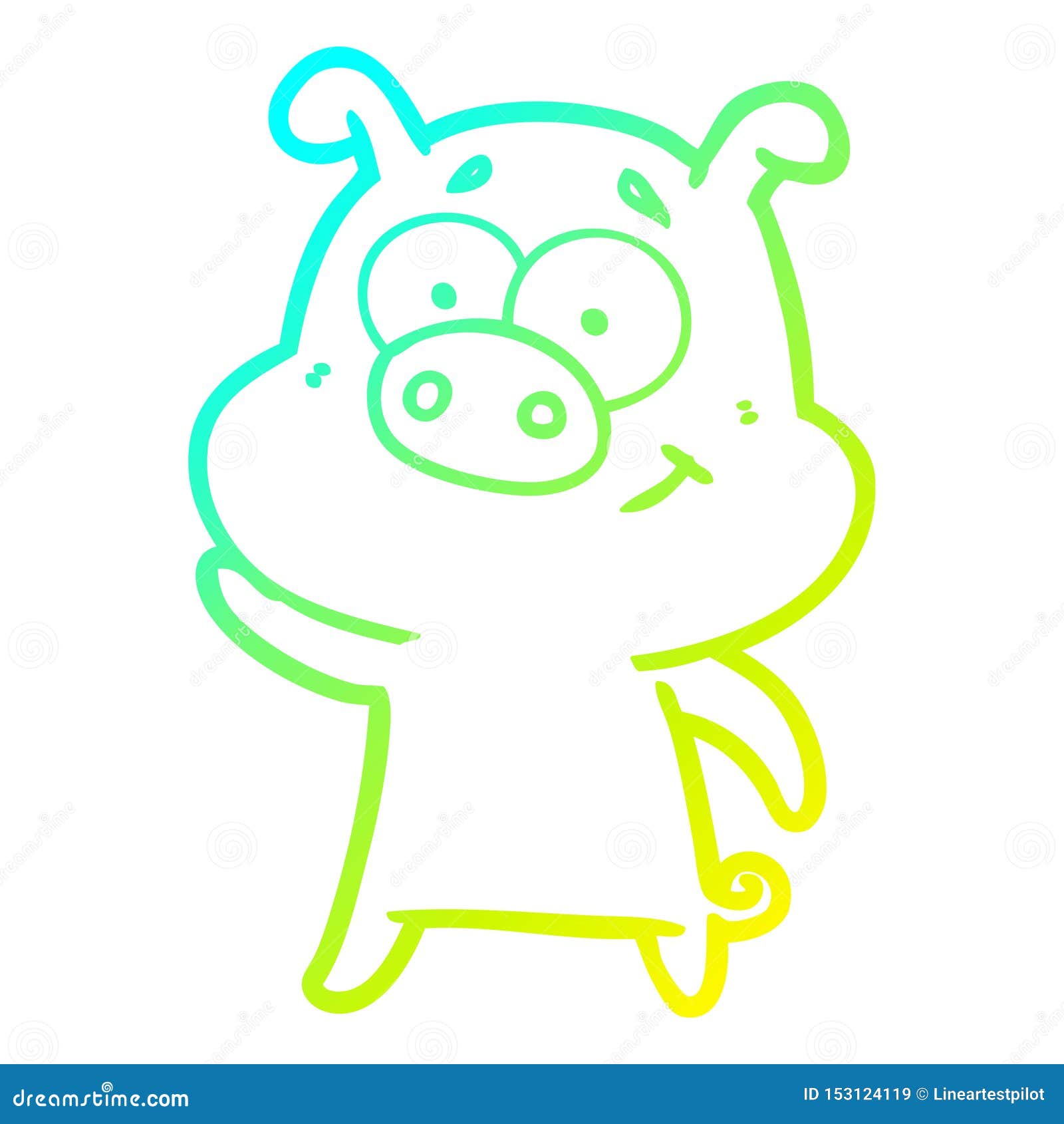 A Creative Cold Gradient Line Drawing Happy Cartoon Pig Stock Vector ...