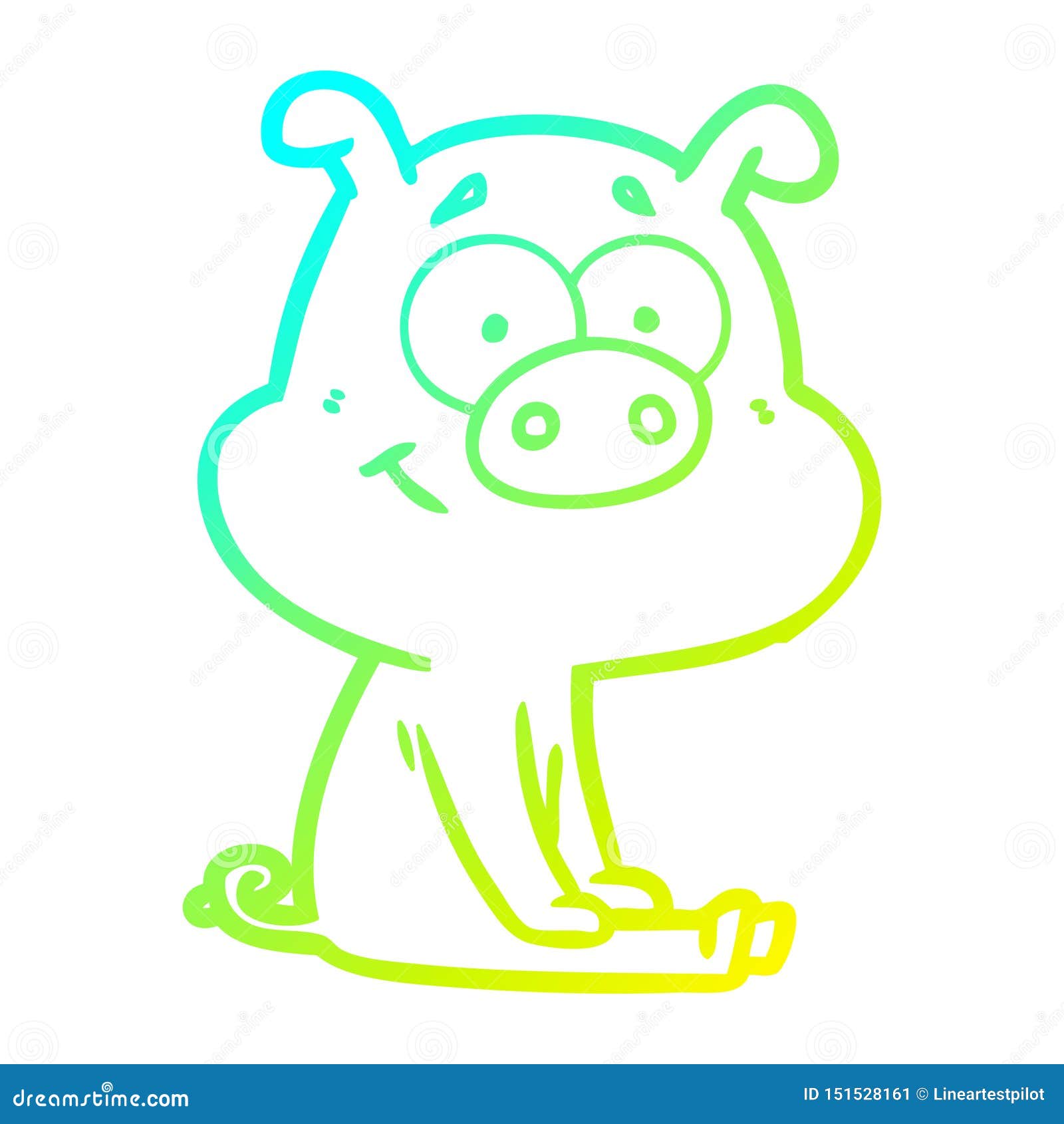 A Creative Cold Gradient Line Drawing Happy Cartoon Pig Sitting Stock ...