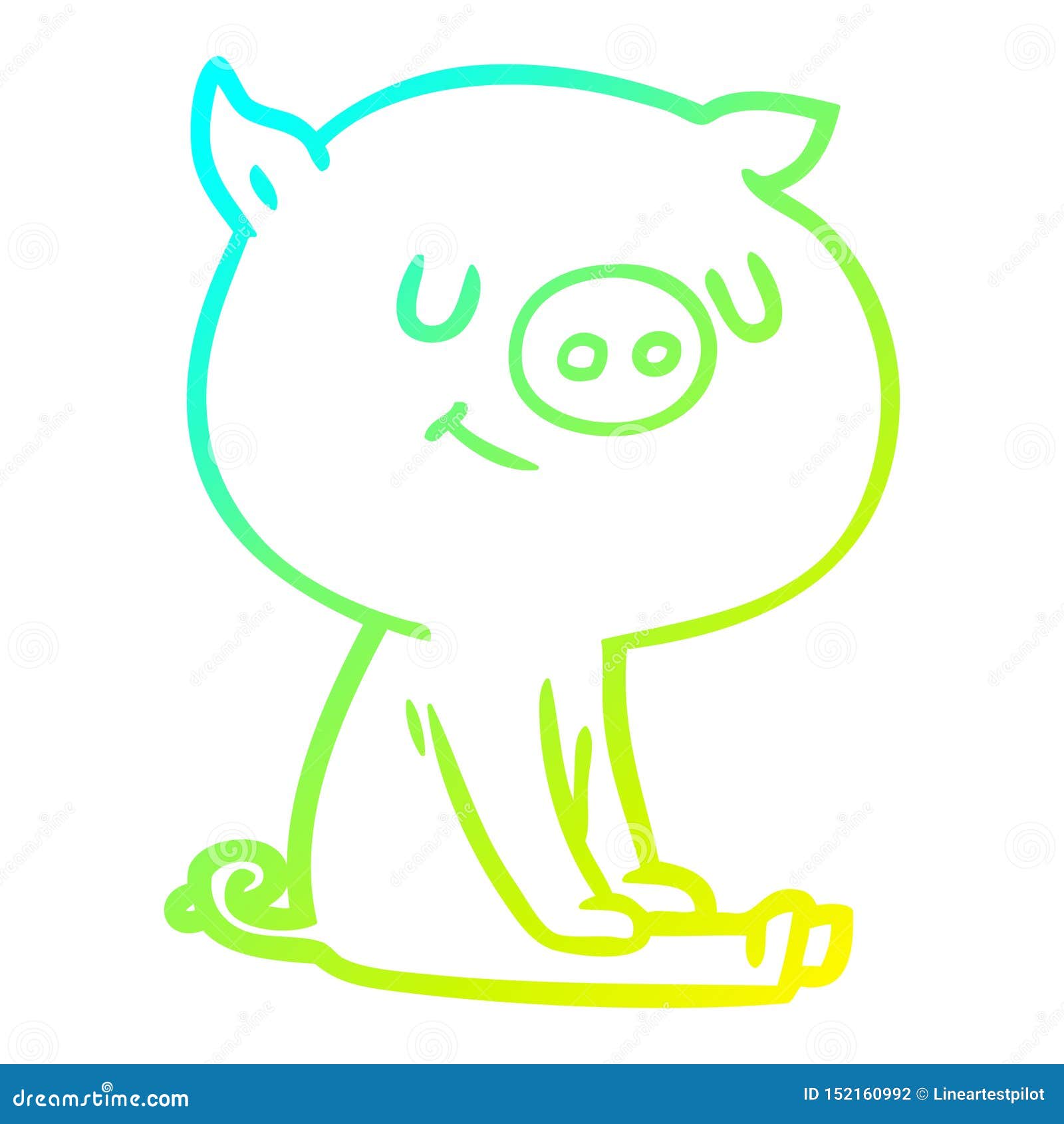 A Creative Cold Gradient Line Drawing Happy Cartoon Pig Sitting Stock ...
