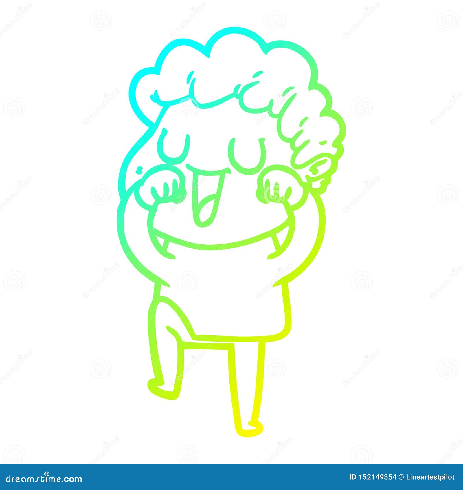 A Creative Cold Gradient Line Drawing Laughing Cartoon Man Rubbign Eyes ...