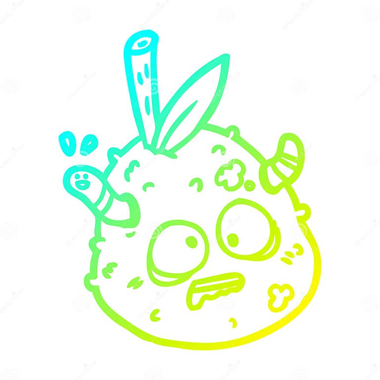 A Creative Cold Gradient Line Drawing Rotting Old Pear with Worm Stock ...