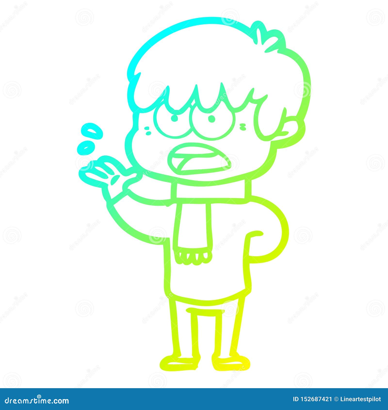 A Creative Cold Gradient Line Drawing Worried Cartoon Boy Stock Vector ...