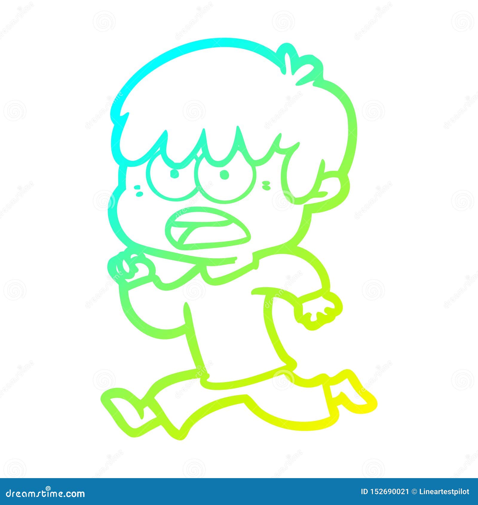 A Creative Cold Gradient Line Drawing Worried Cartoon Boy Stock Vector ...
