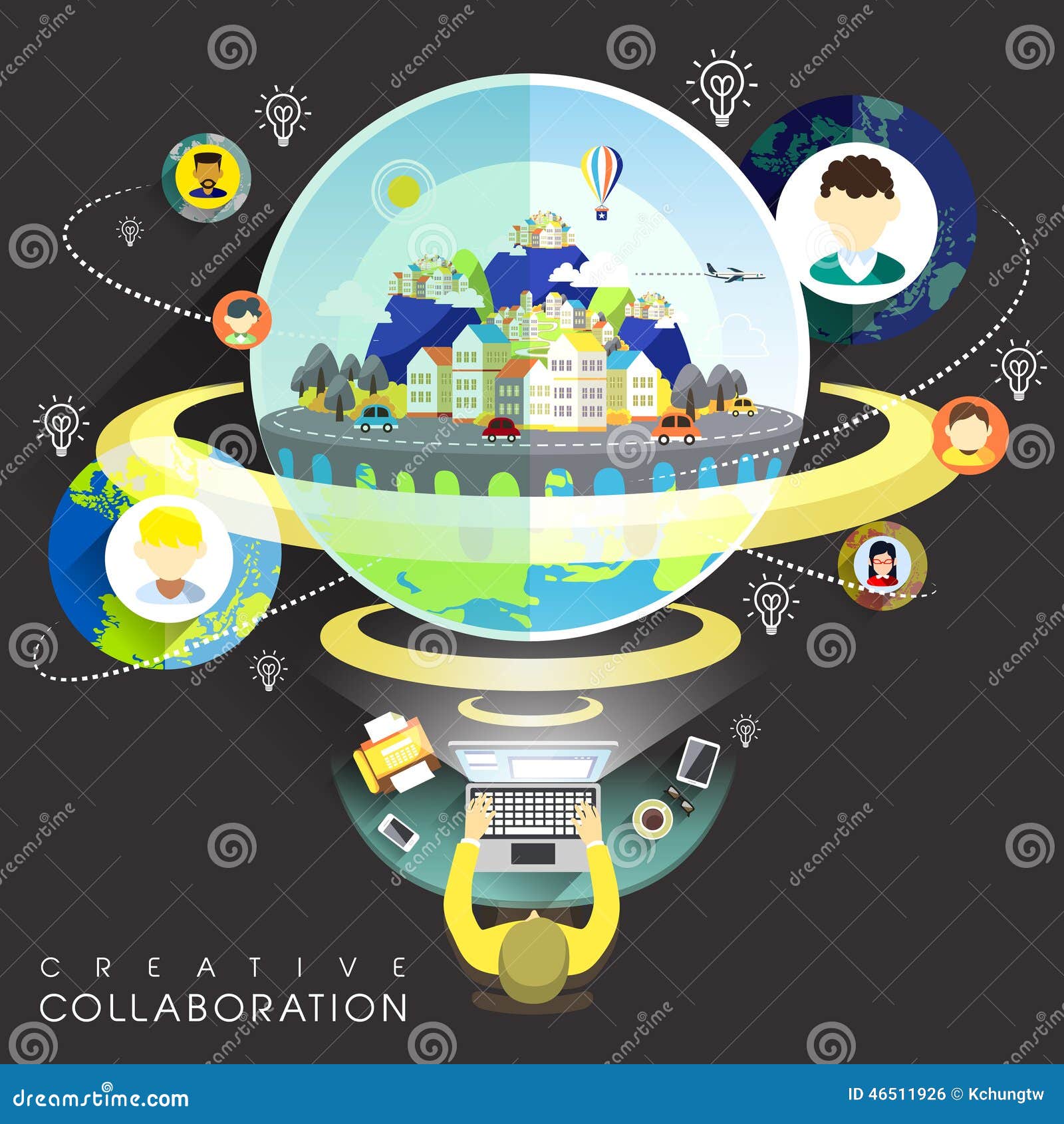 Creative Collaboration through Internet in Flat Design Stock Vector ...