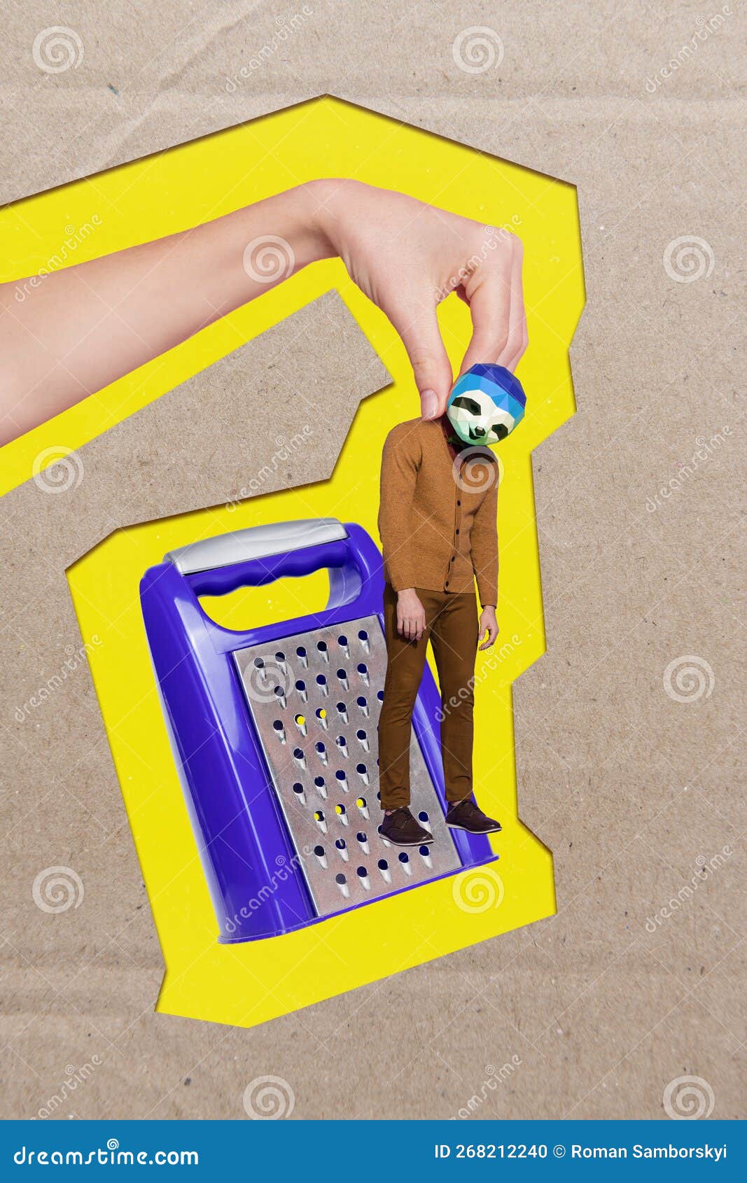 Creative Collage of Headless Masquerade Sloth Abstract Miniature Guy ...