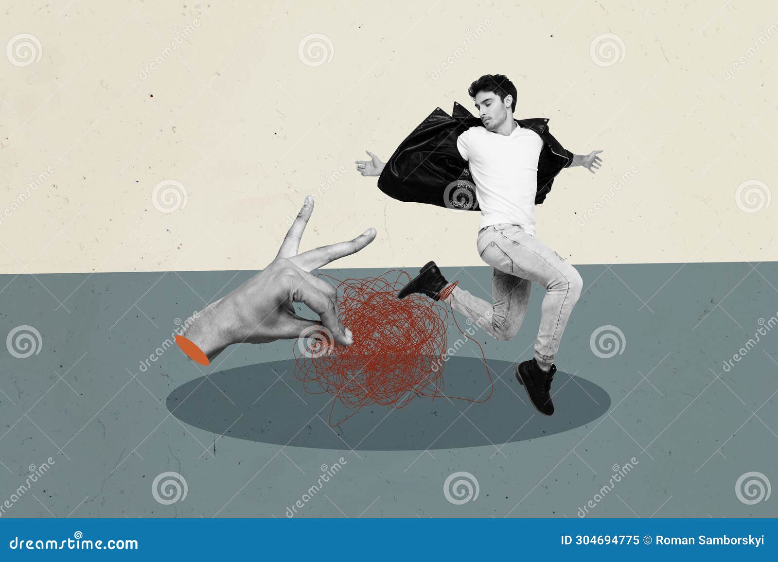 Creative Collage Image of Black White Effect Arm Fingers Hold String ...