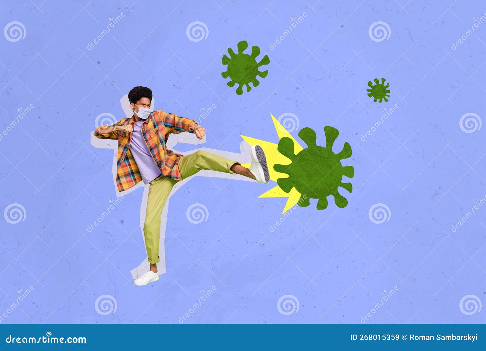 Creative Collage Image of Mini Guy Leg Kick Fight Virus Bacteria ...
