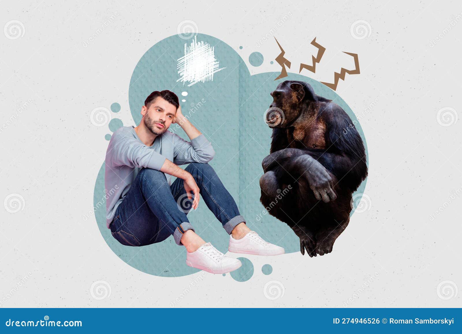 Creative Collage Image of Monkey Support Help Unsatisfied Depressed Guy ...