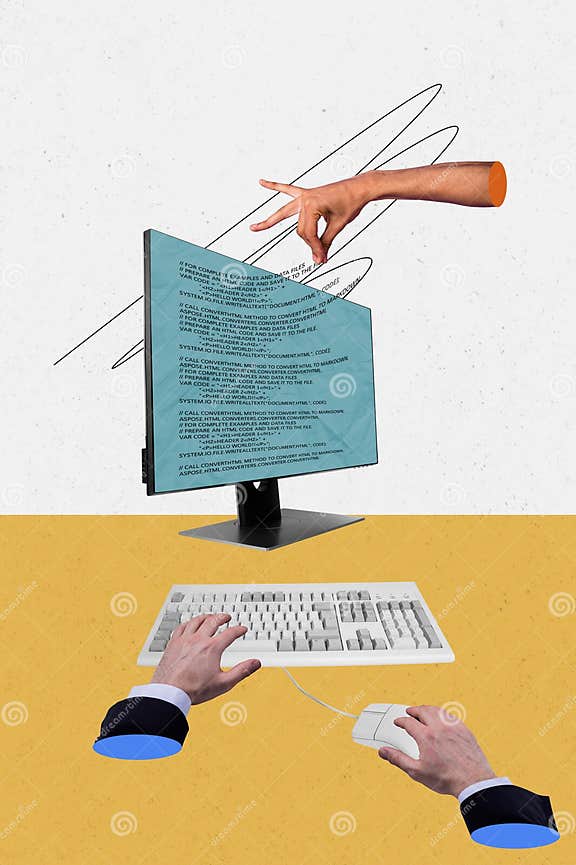 Creative Collage Image of Programmer Arms Hands Coding Computer ...