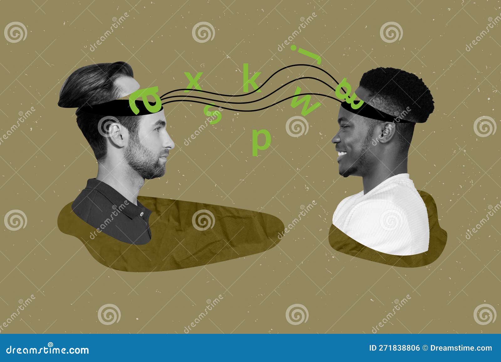 Creative Collage Image of Two Black White Colors People Open Head ...