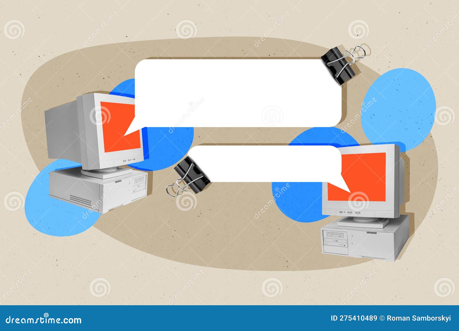 Creative Collage Image of Two Retro Pc Monitors Empty Space Dialogue ...