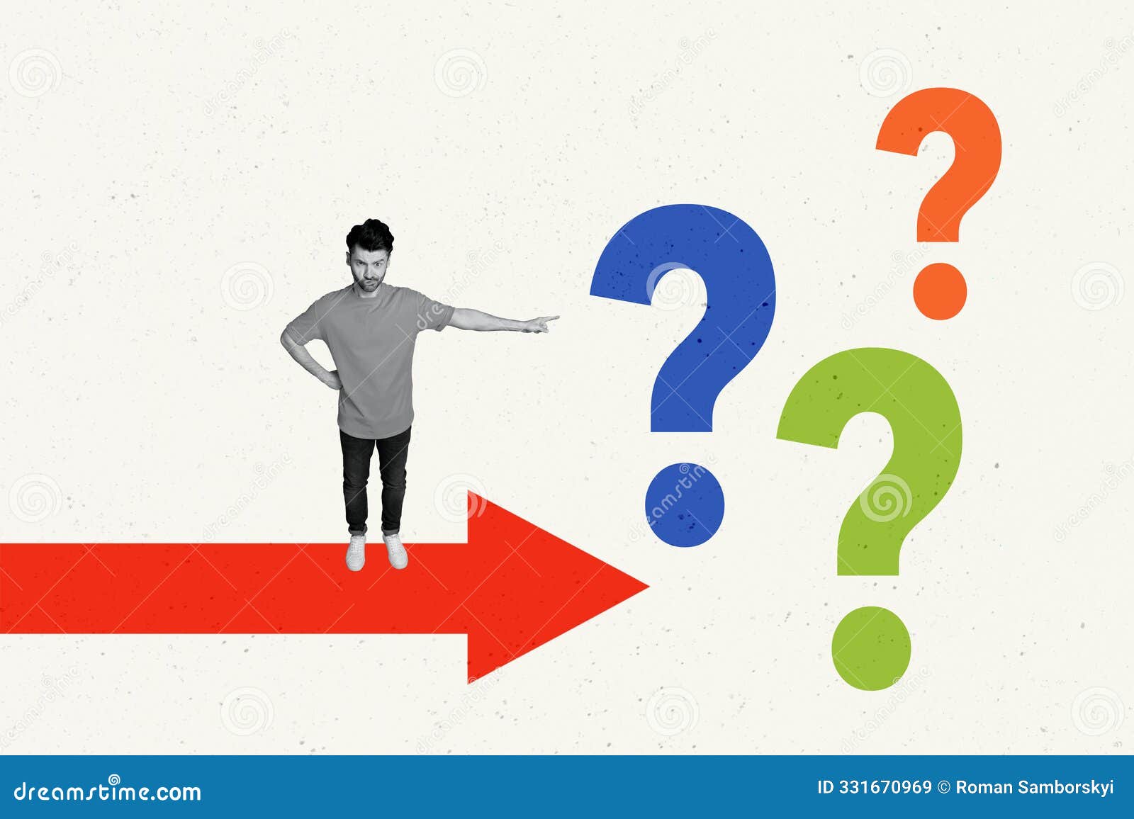 Creative Collage Image Young Angry Man Stand Point Question Marks ...