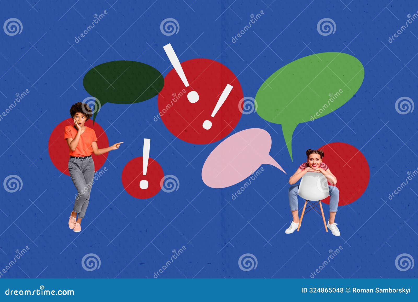 Creative Collage Image Young Woman Forum Discussion Conversation Speech ...