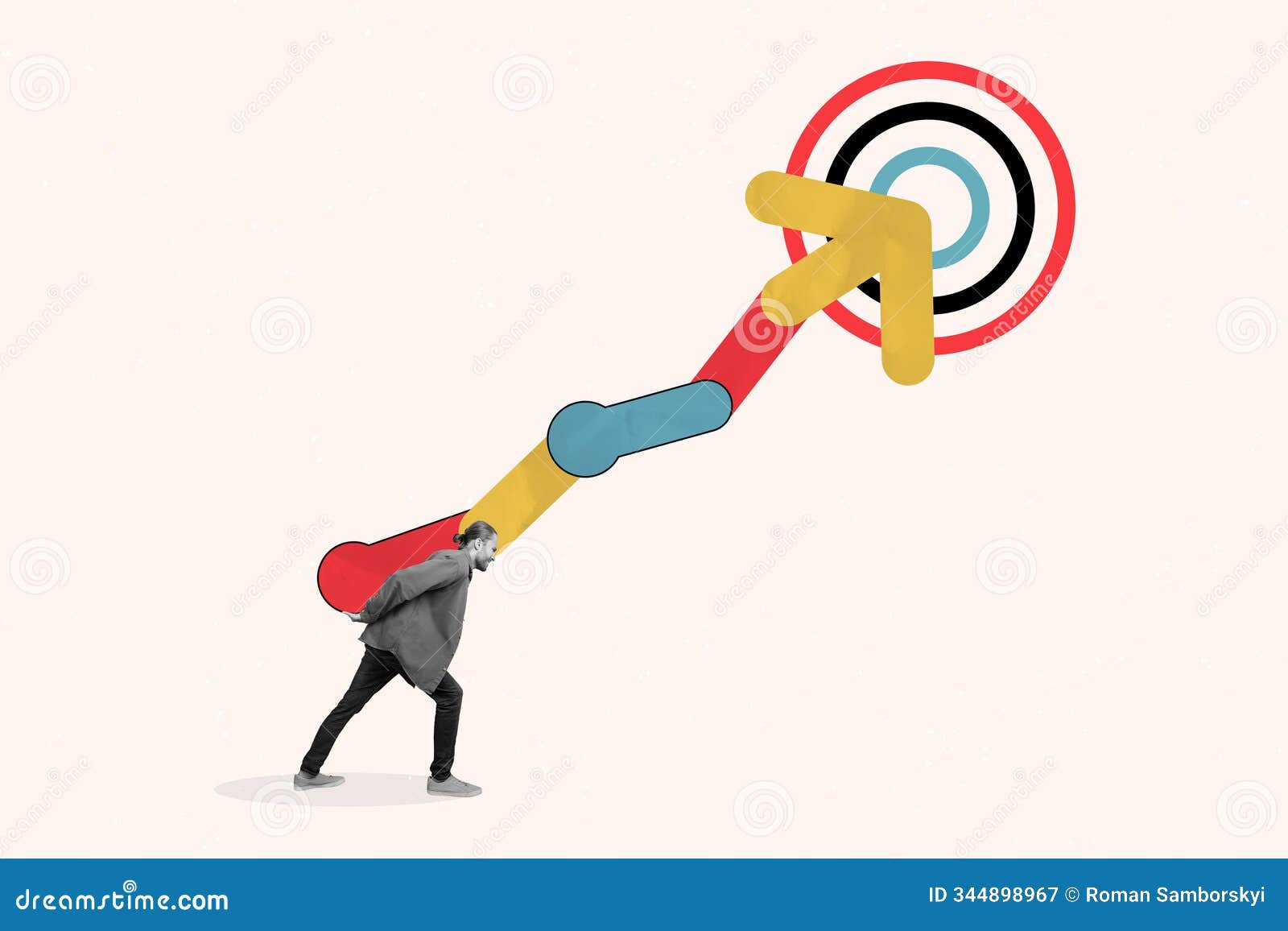 Creative Collage Man Carry Back Dynamic Arrow Direction Up Progress ...