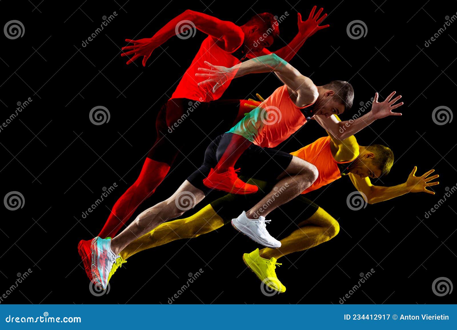 Creative Collage of Man, Professional Athlete, Runner Isolated Over ...