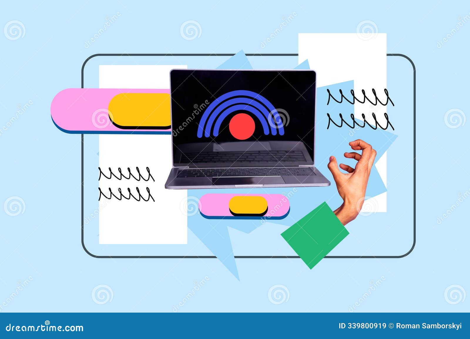 Creative Collage Picture Laptop Network Connection Wifi Internet Speed ...