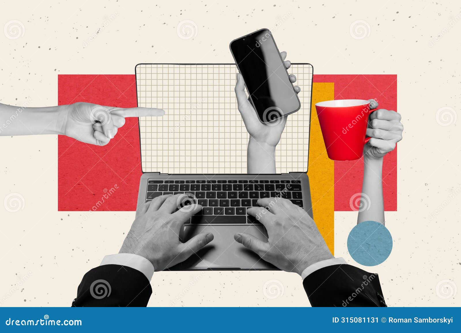 Creative Collage Picture Laptop Pc Screen Busy Workflow Multitasking ...