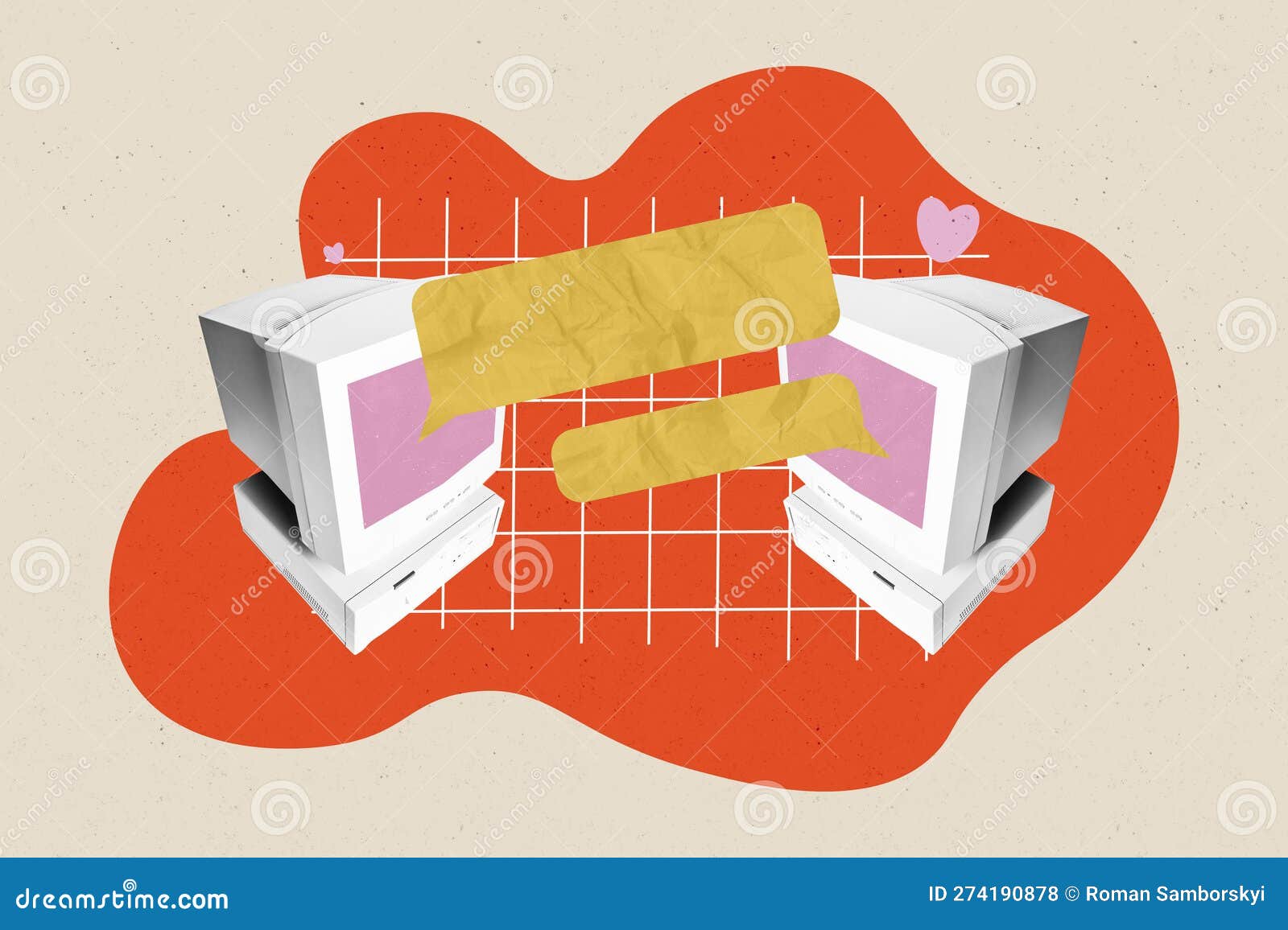 Creative Collage Picture of Two Pc Monitors Like Notification Empty ...