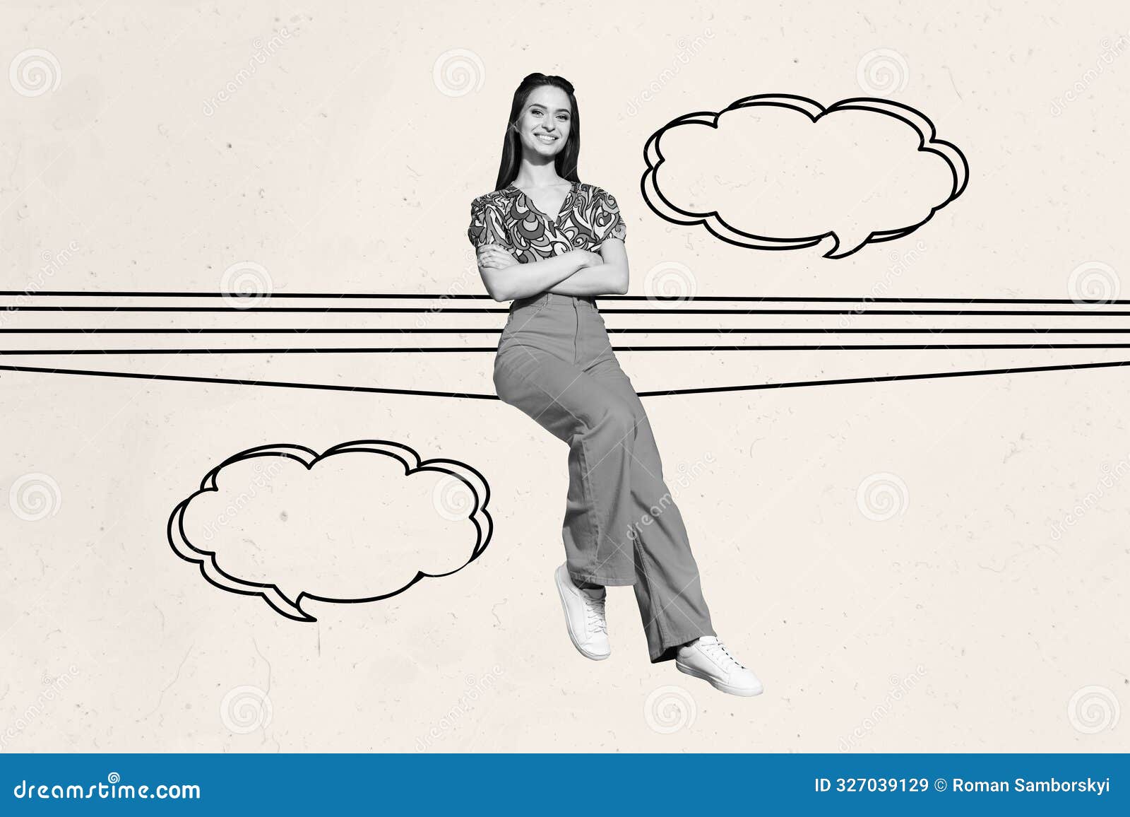 Creative Collage Picture Young Cheerful Confident Girl Communication ...