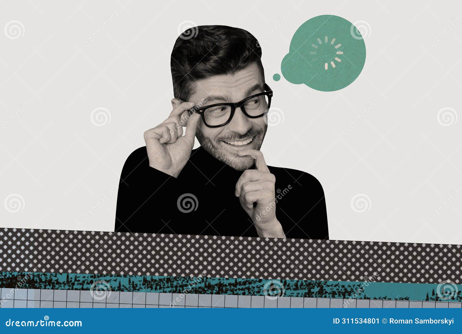 Creative Collage Picture Young Curious Man Loading Textbox Speech ...