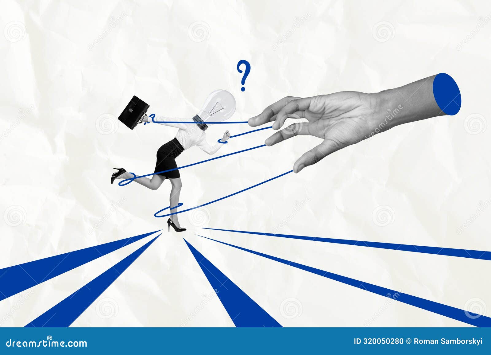 Creative Collage Picture Young Headless Woman Run Lightbulb Lamp 3d ...